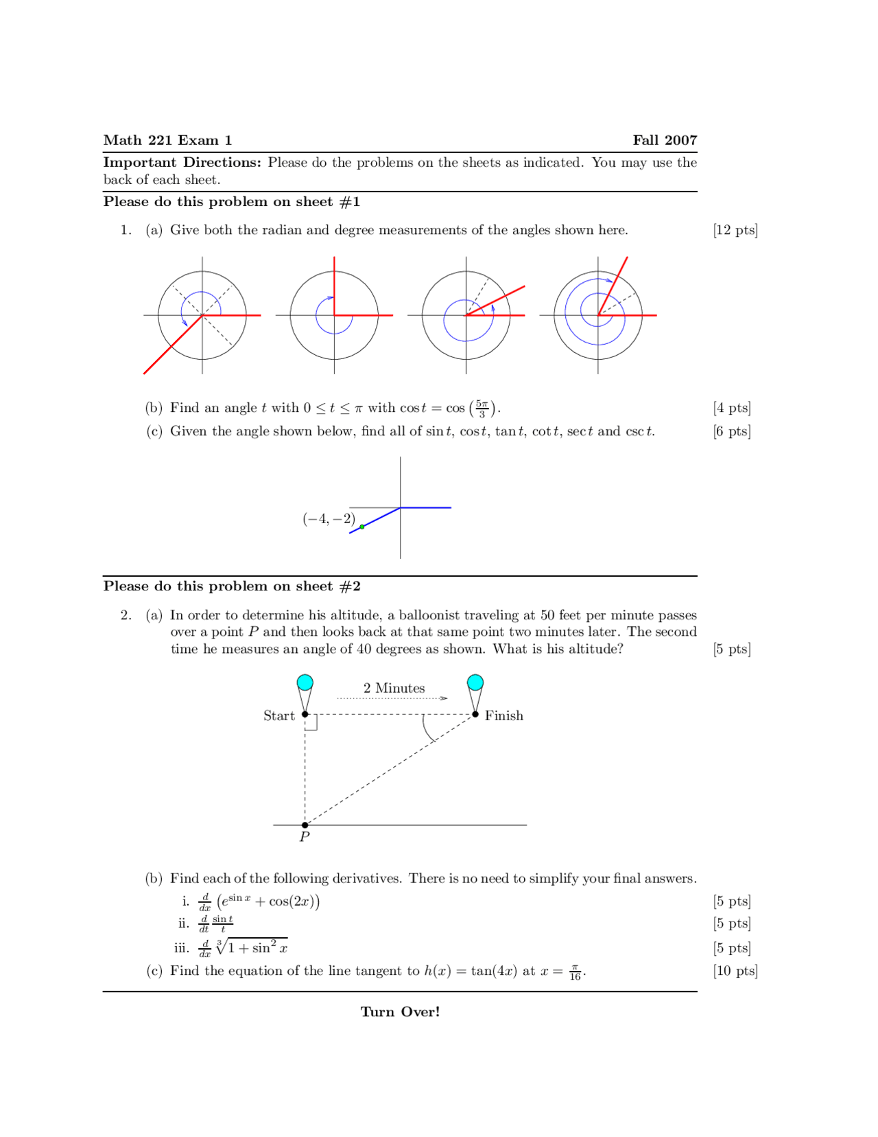 4 Practice Problems for Exam 1 - Elementary Calculus II | MATH 221 - Docsity