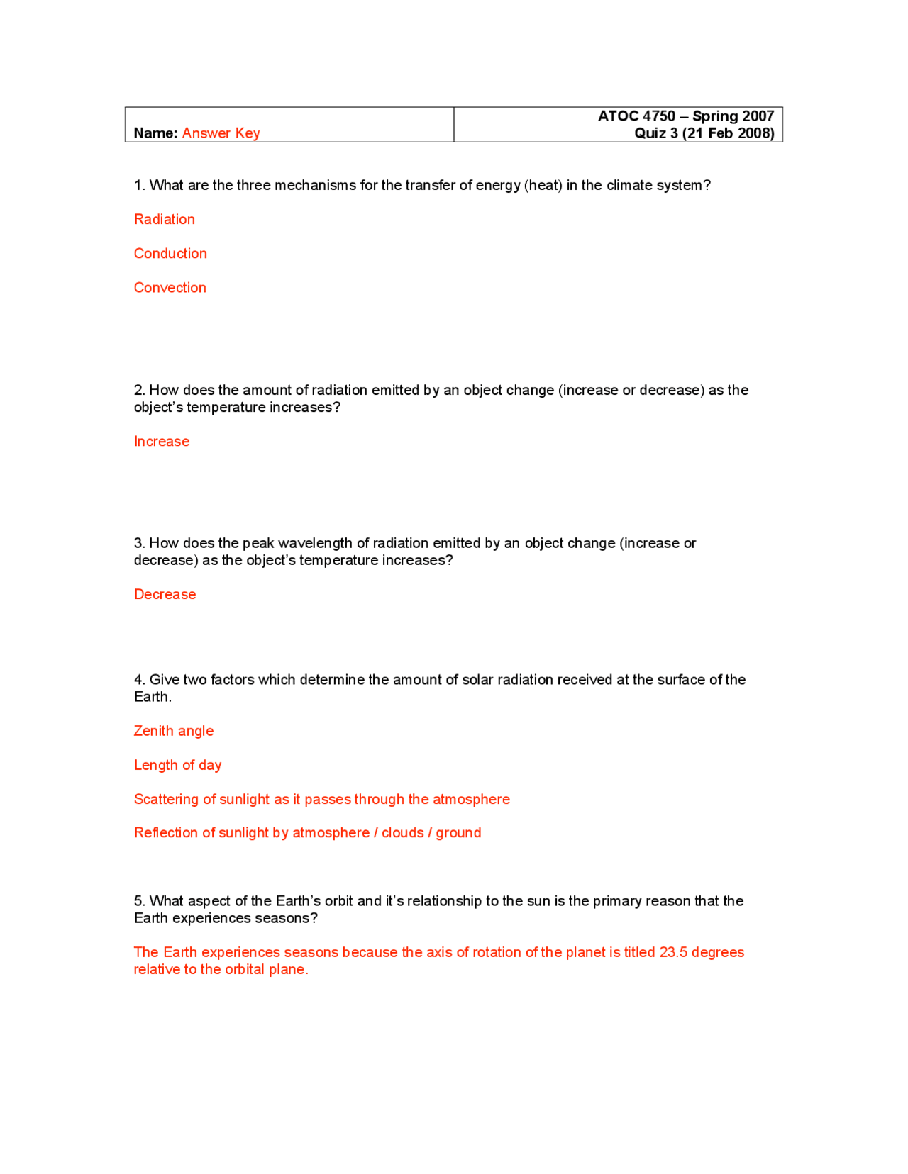Quiz 3 Answers For Desert Meteorology And Climate Atoc 4750 Docsity