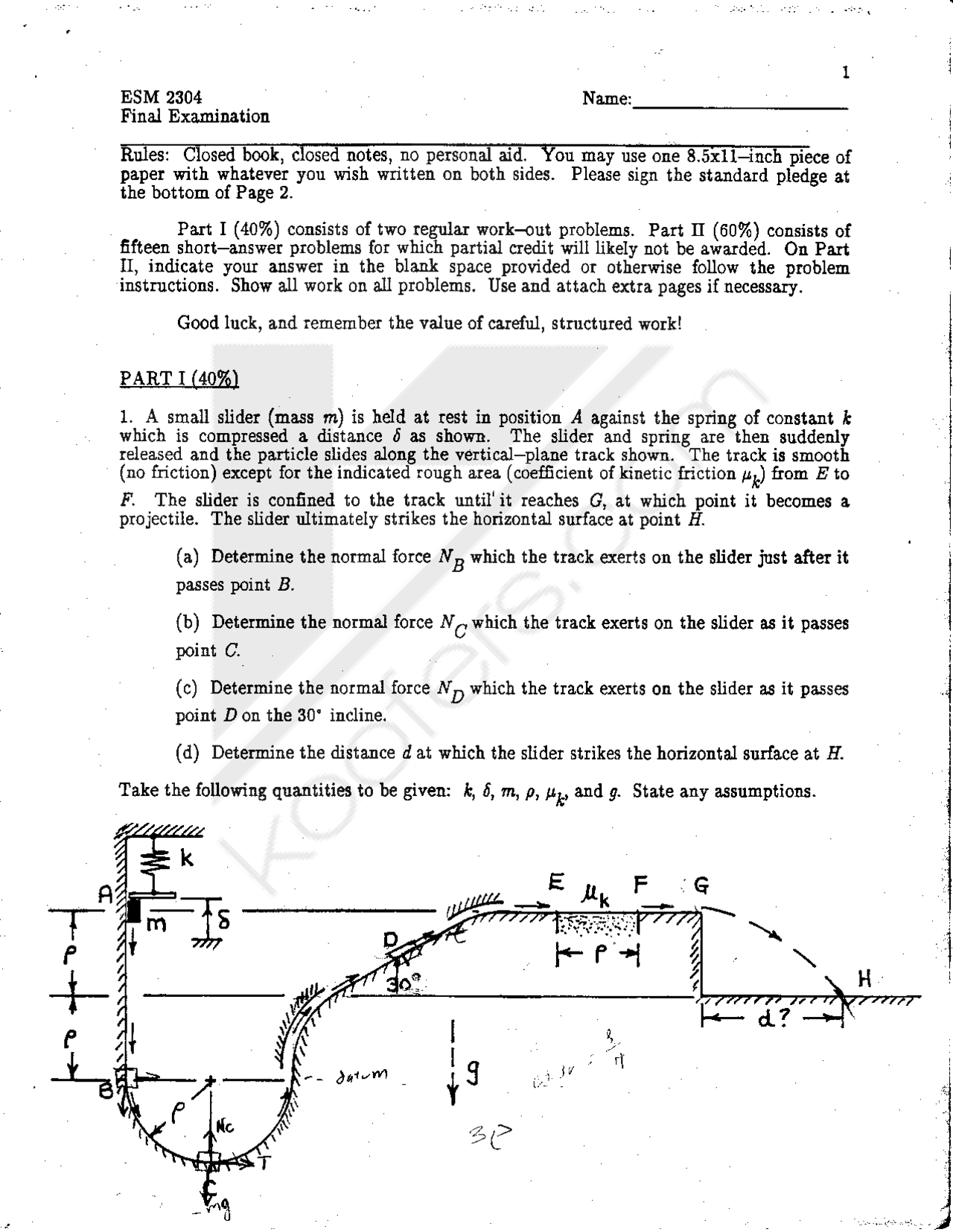 15 Questions On Dynamics With Solution Final Exam Esm 2304 Docsity