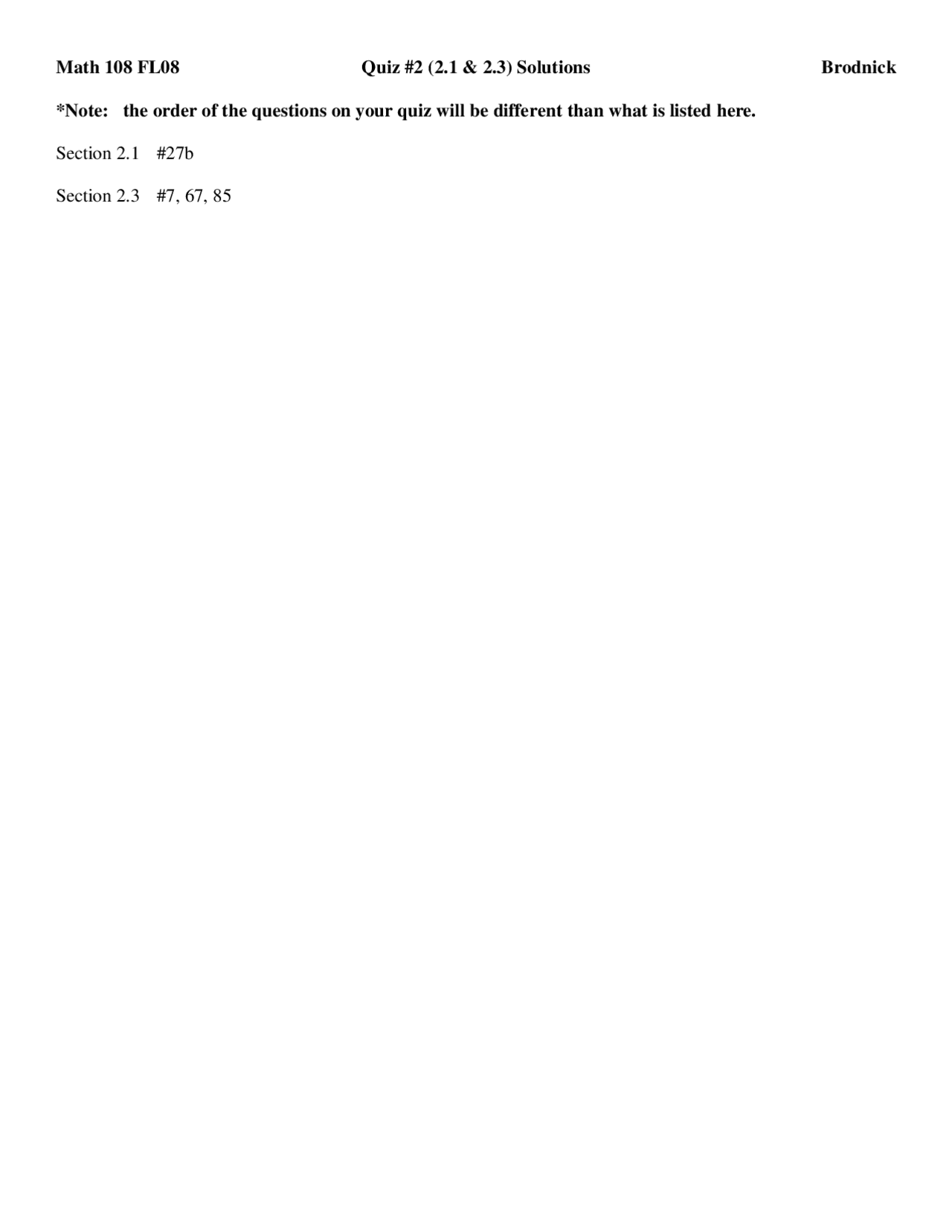 Solved Quiz 2 For Trigonometry Mat 10800 Docsity