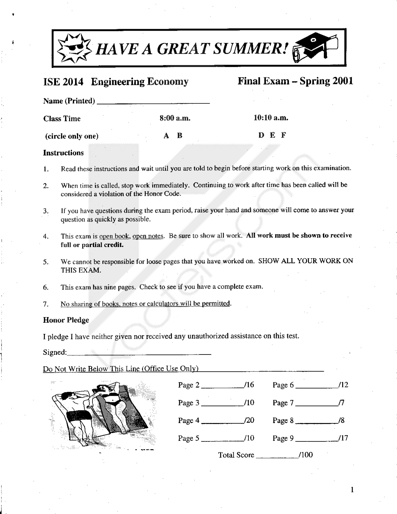 Final Exam Questions for Engineering Economy | ISE 2014 - Docsity