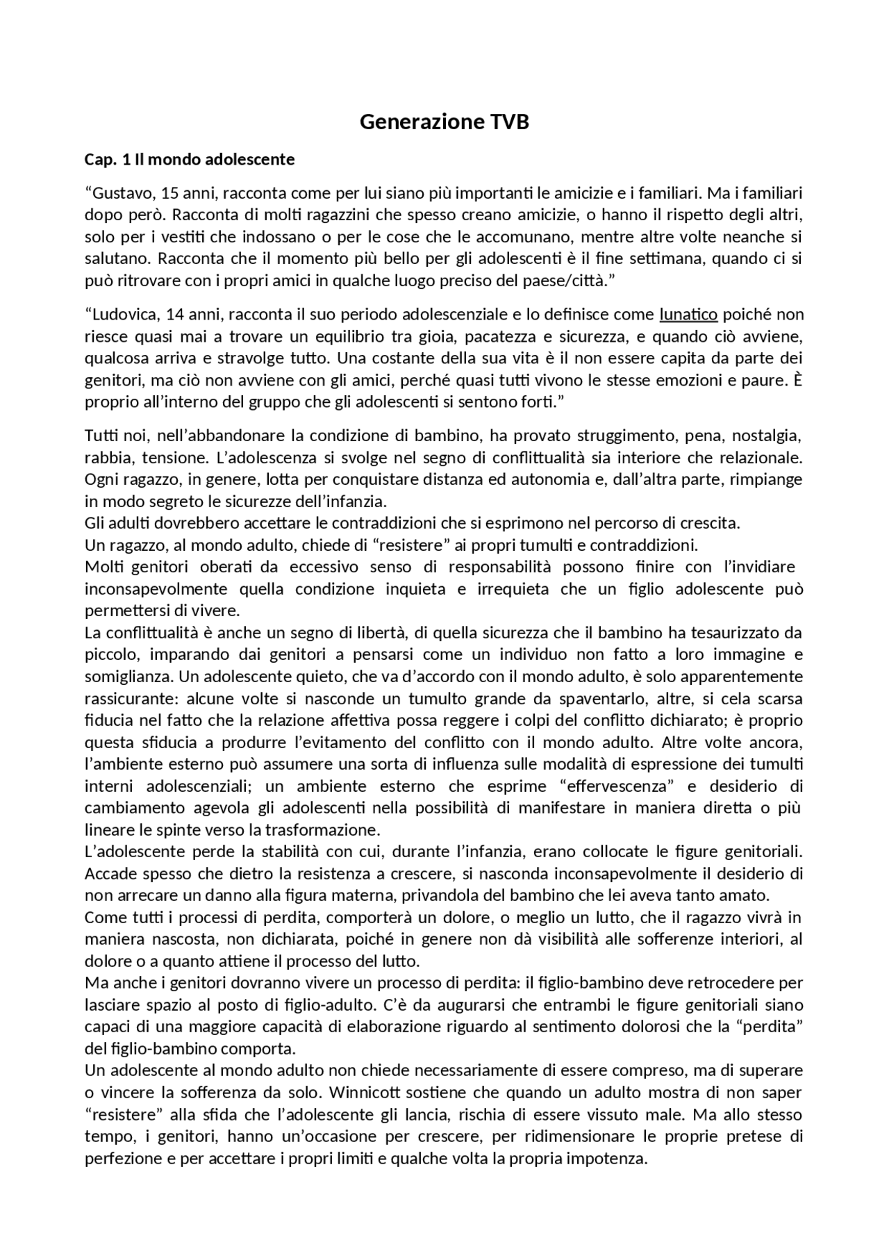 Generazione Tvb Riassunto Docsity