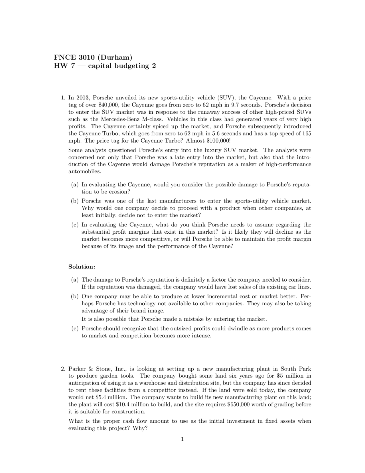 Capital Budgeting 2 Homework 7 With Solution Fnce 3010 Docsity