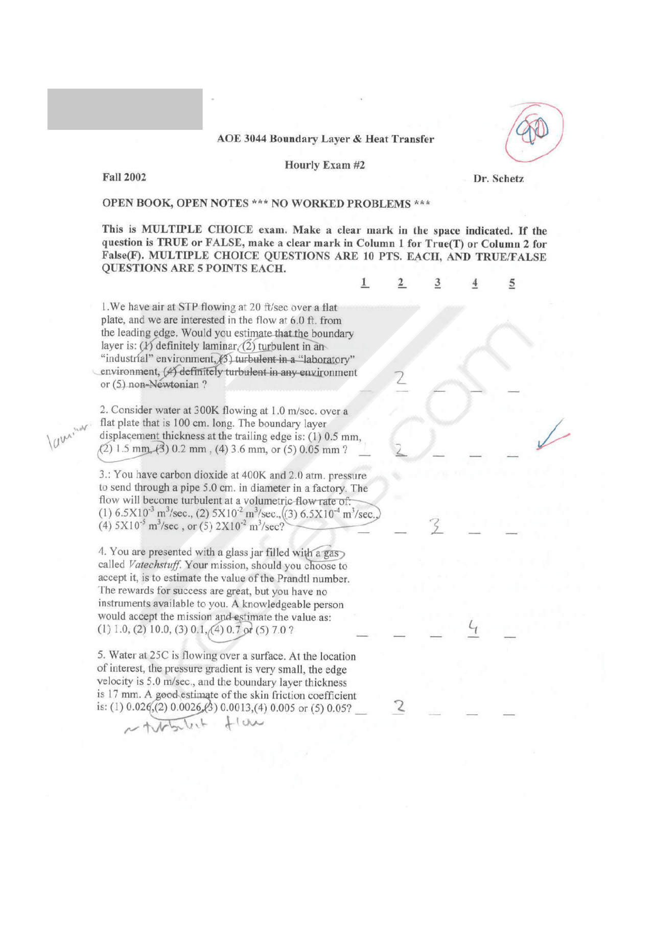 Boundary Layer Theory And Heat Transfer Exam 2 Aoe 3044 Docsity