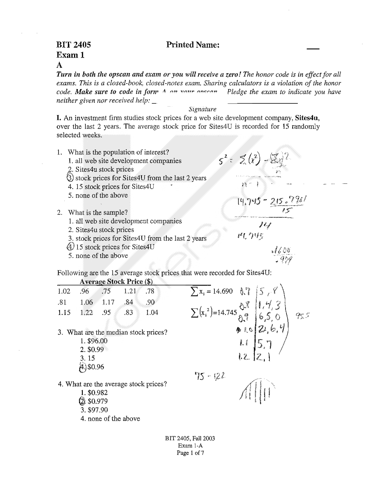 35 Multiple Choice With Answers Exam 1 Msci 2405 Docsity