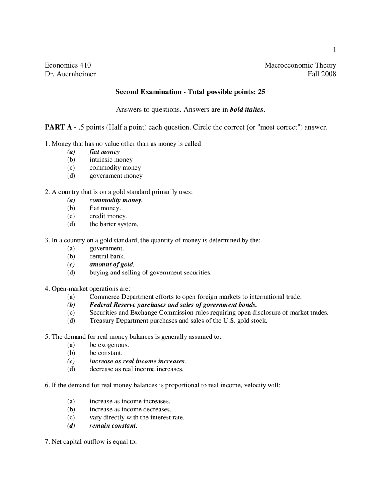 Solved Exam 2 Macroeconomics Theory Fall 2008 Econ 410 Docsity
