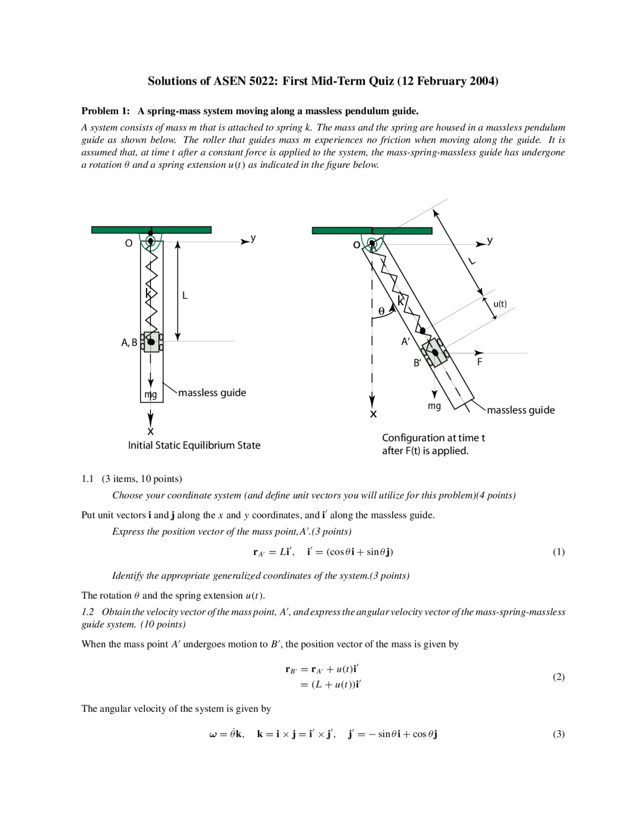 Solution Midterm Quiz For Dynamics Of Aerospace Structures Asen 5022