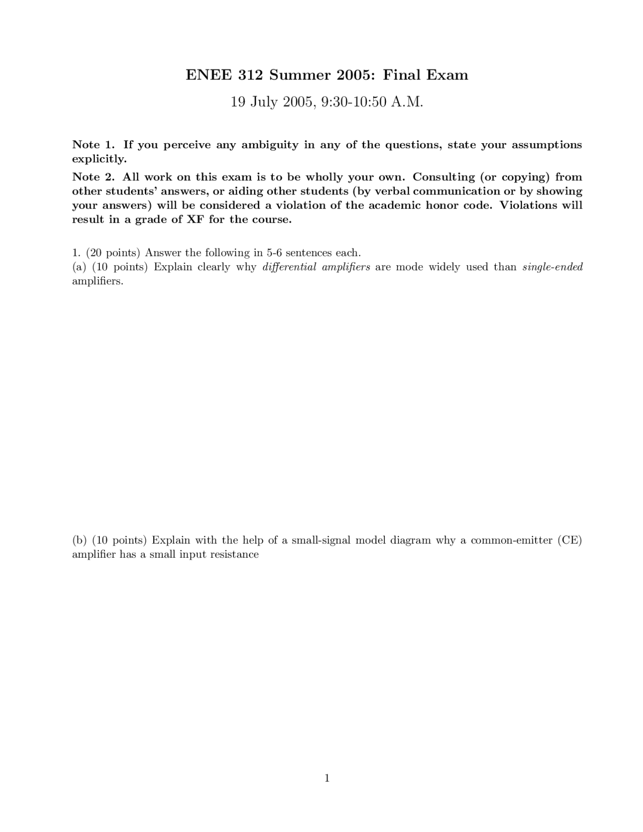 Questions On Semiconductor Devices And Analog Electronics Final Exam