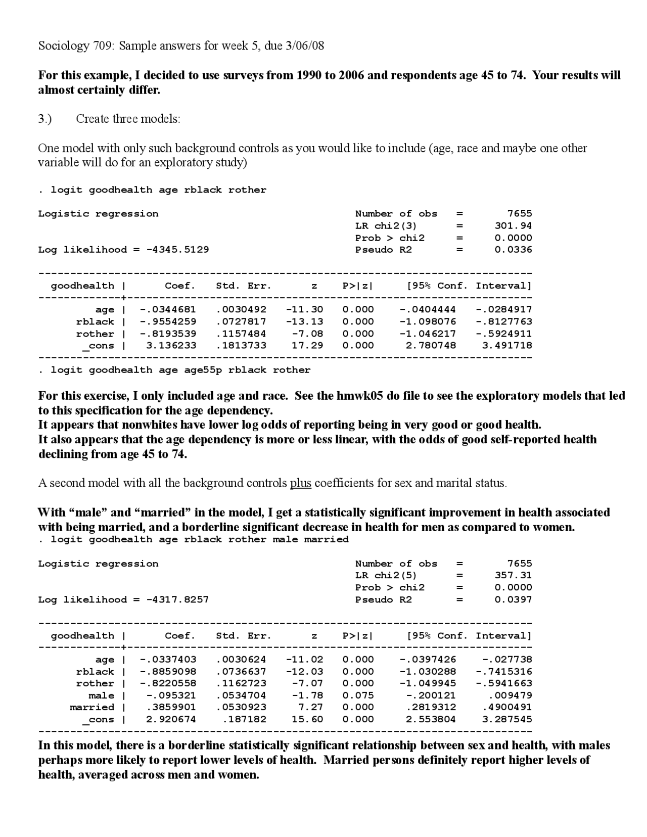 Assignment 5 Sample Problems On Categorical Analysis Socy 709 Docsity