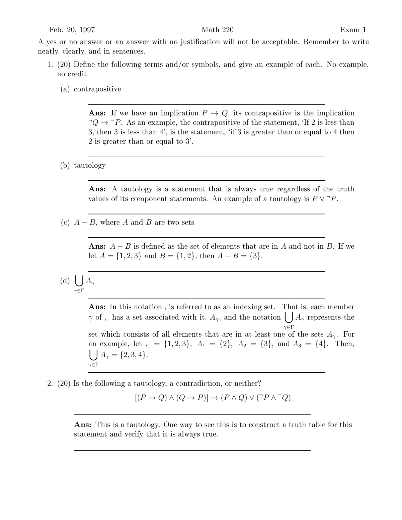 Exam 1 Foundations Of Mathematics 6 Solved Questions Math 220