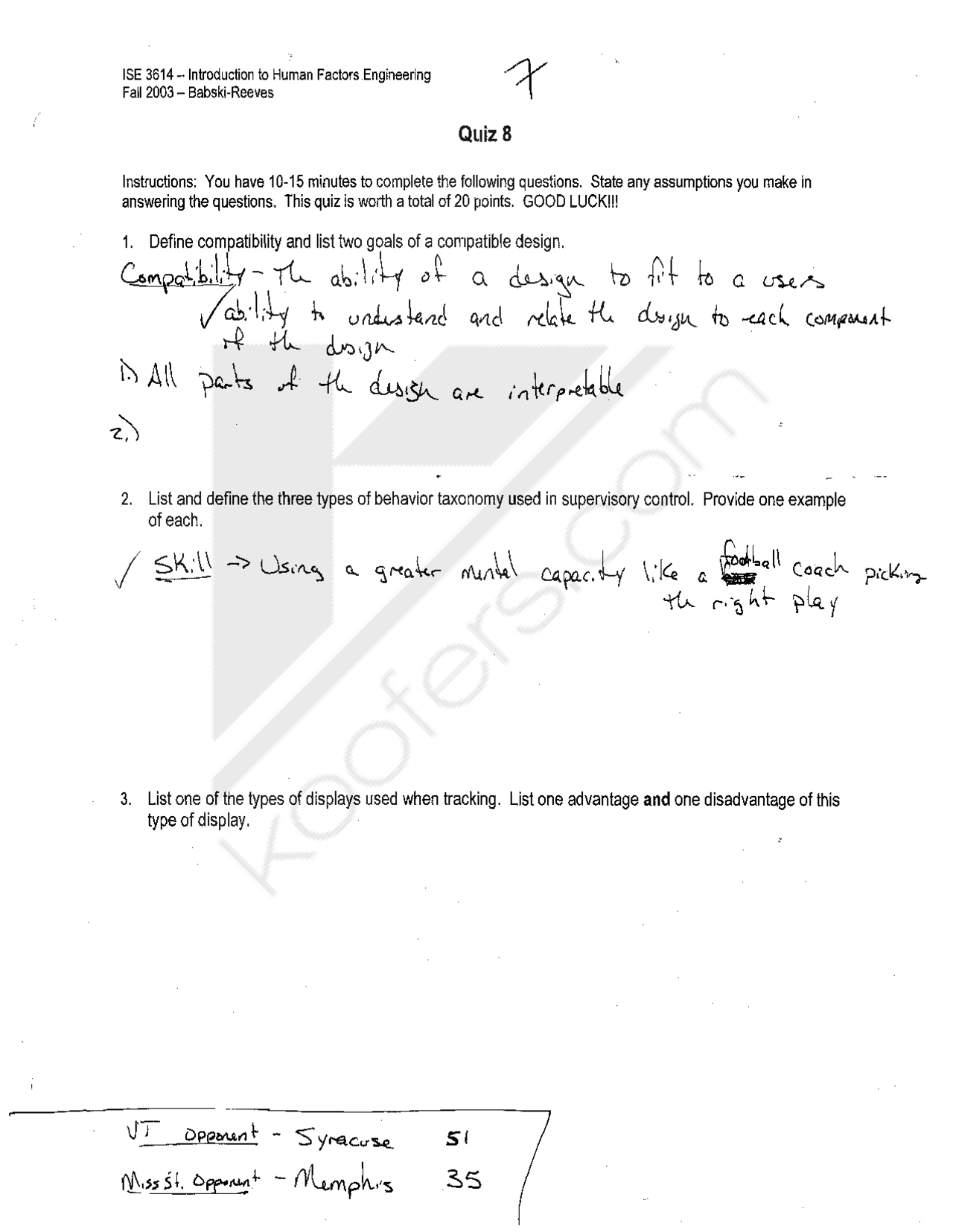 Quiz 8 Solved Human Factors Engineering Ise 3614 Quizzes Systems