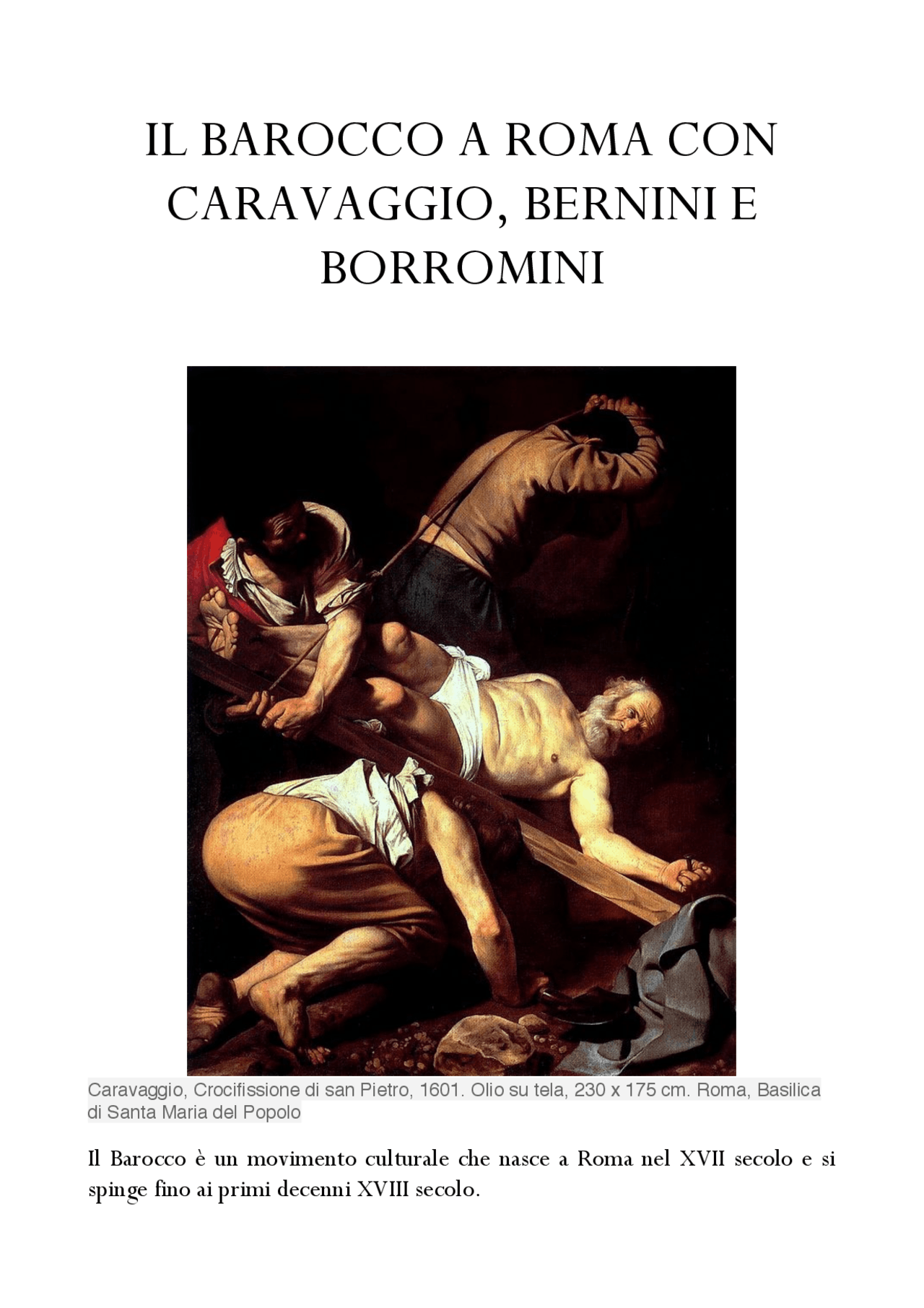 Il Barocco a Roma con Caravaggio - Docsity