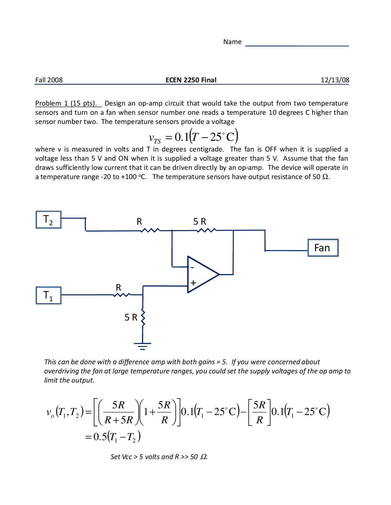 14 Problems For Final Exam Introduction To Circuits And Electronics