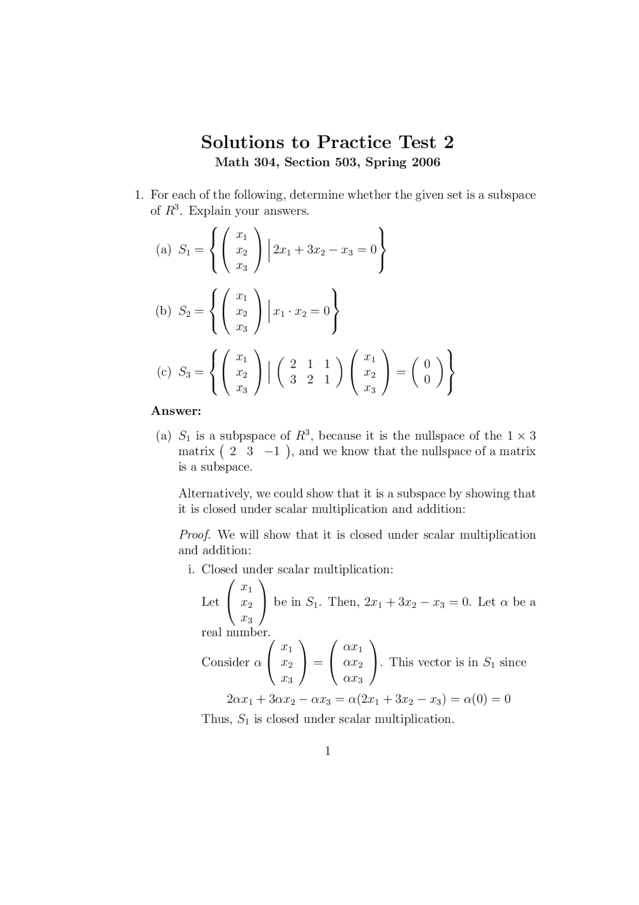 Solutions to Practice Test 2 - Linear Algebra | MATH 304 - Docsity