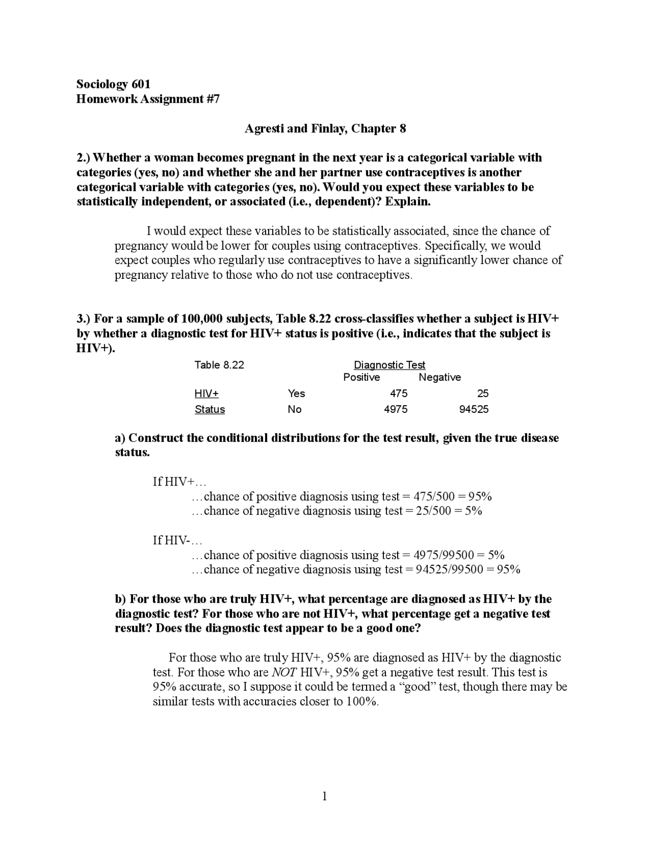 Agresti and Finlay - Assignment 7 - Statistics Research | SOCY 601 - Docsity