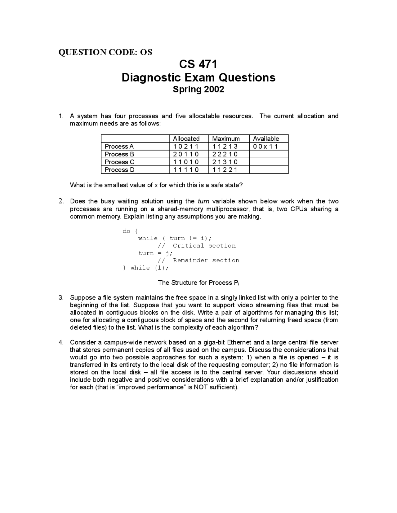 5 Diagnostics Questions of Operating System Concept - Exam | CS 471 ...