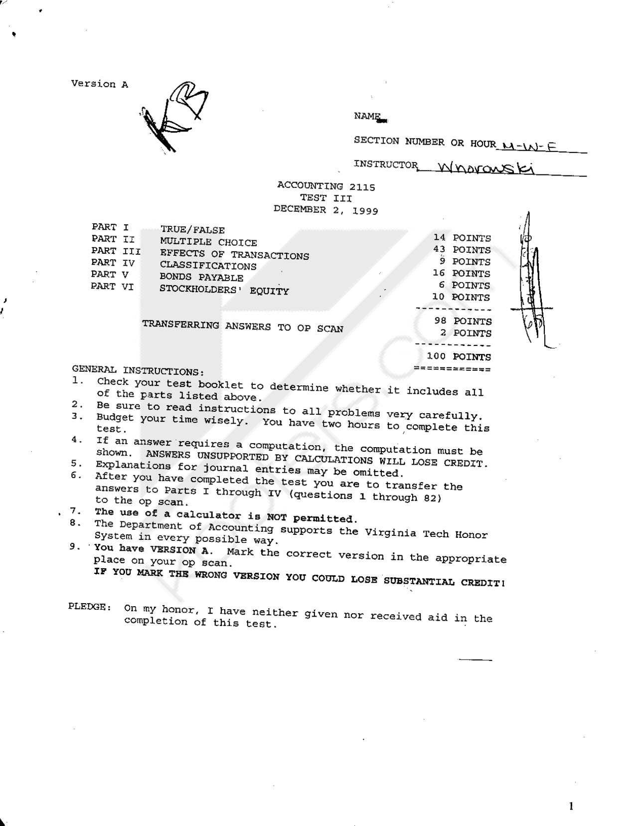 Test Iii Solved Principles Of Accounting Acis 2115 Docsity