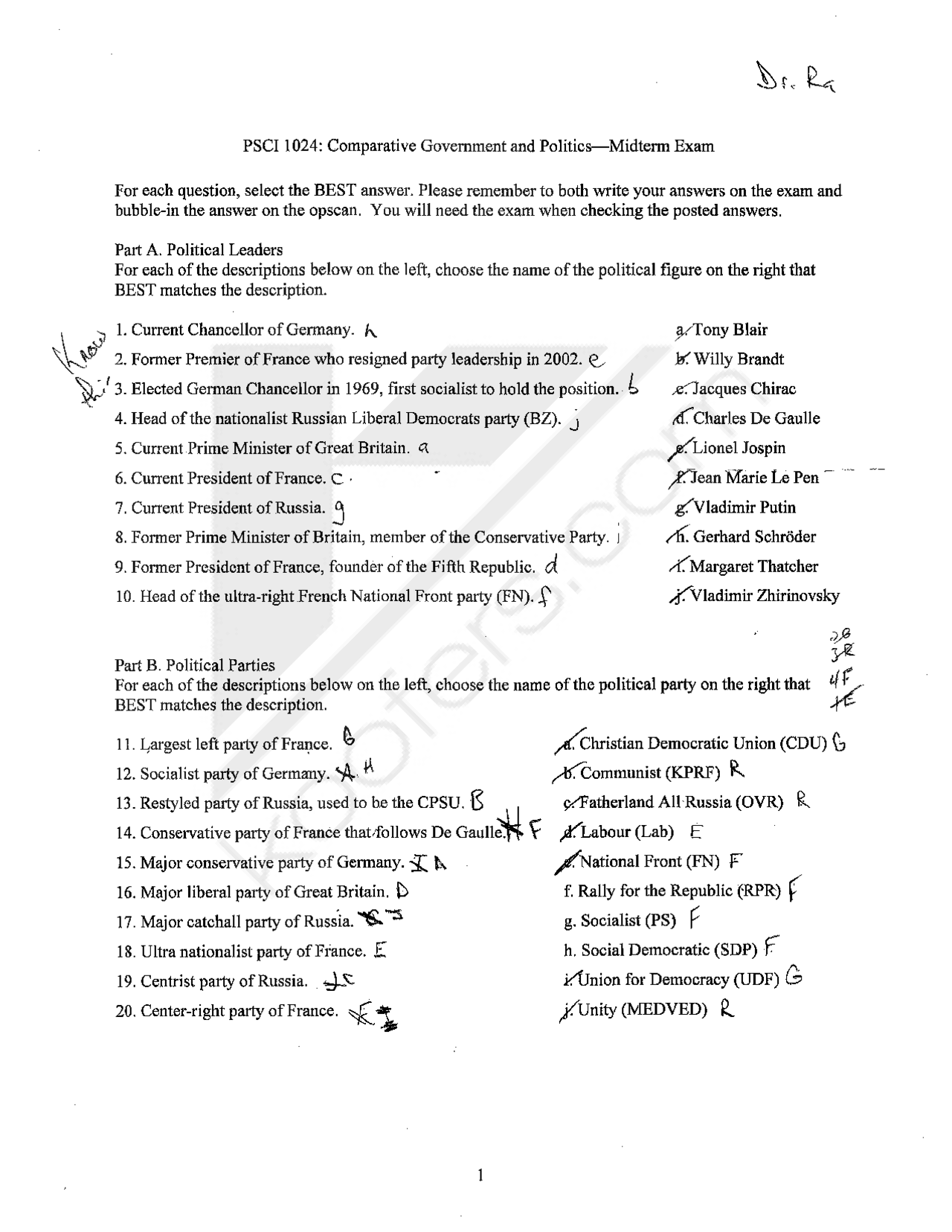 Midterm Exam 1 With Answers For Comparative Government And Politics