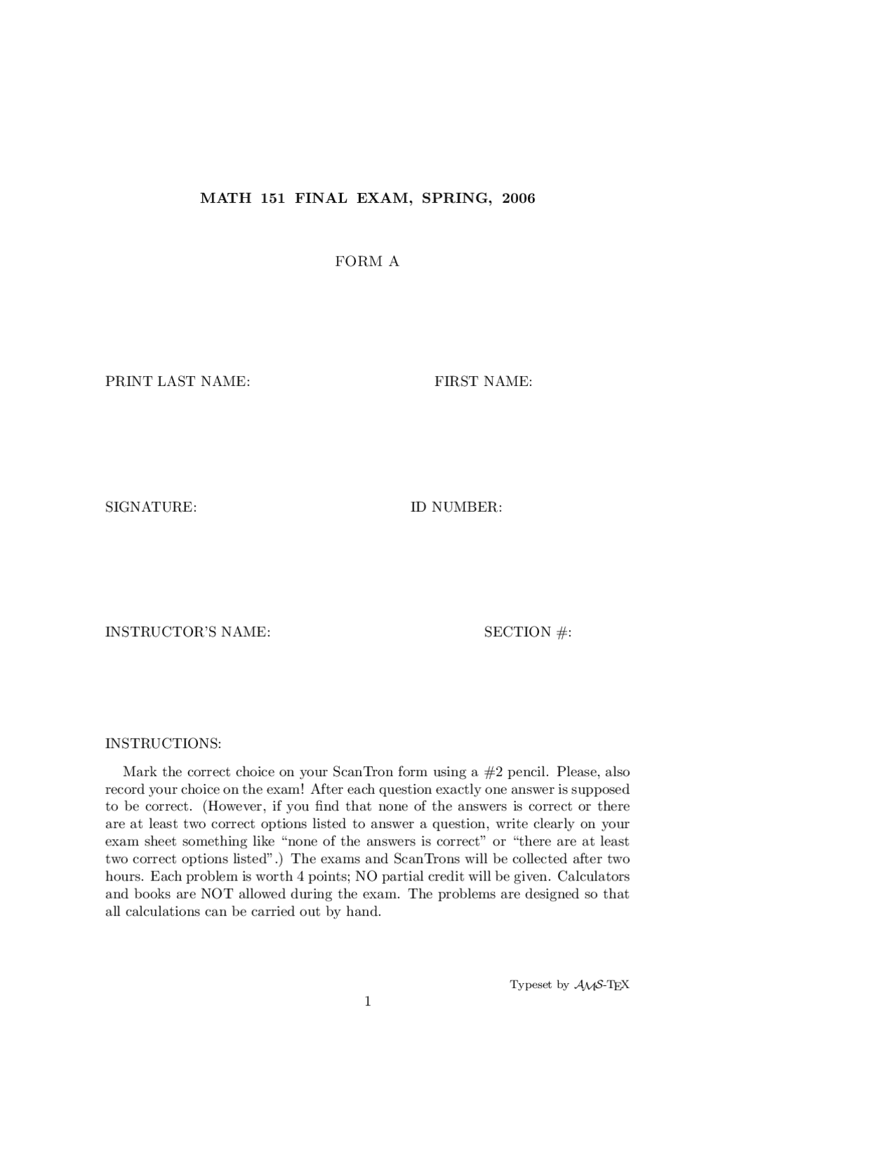Practice Final Exam Honors Engineering Mathematics I Math 151 Docsity