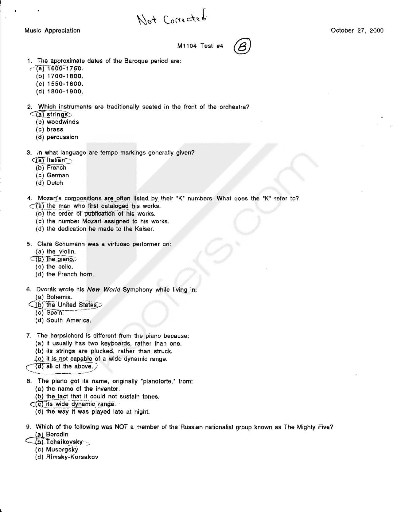 Solutions For Exam 4 Form B Music Appreciation Mus 1104 Docsity