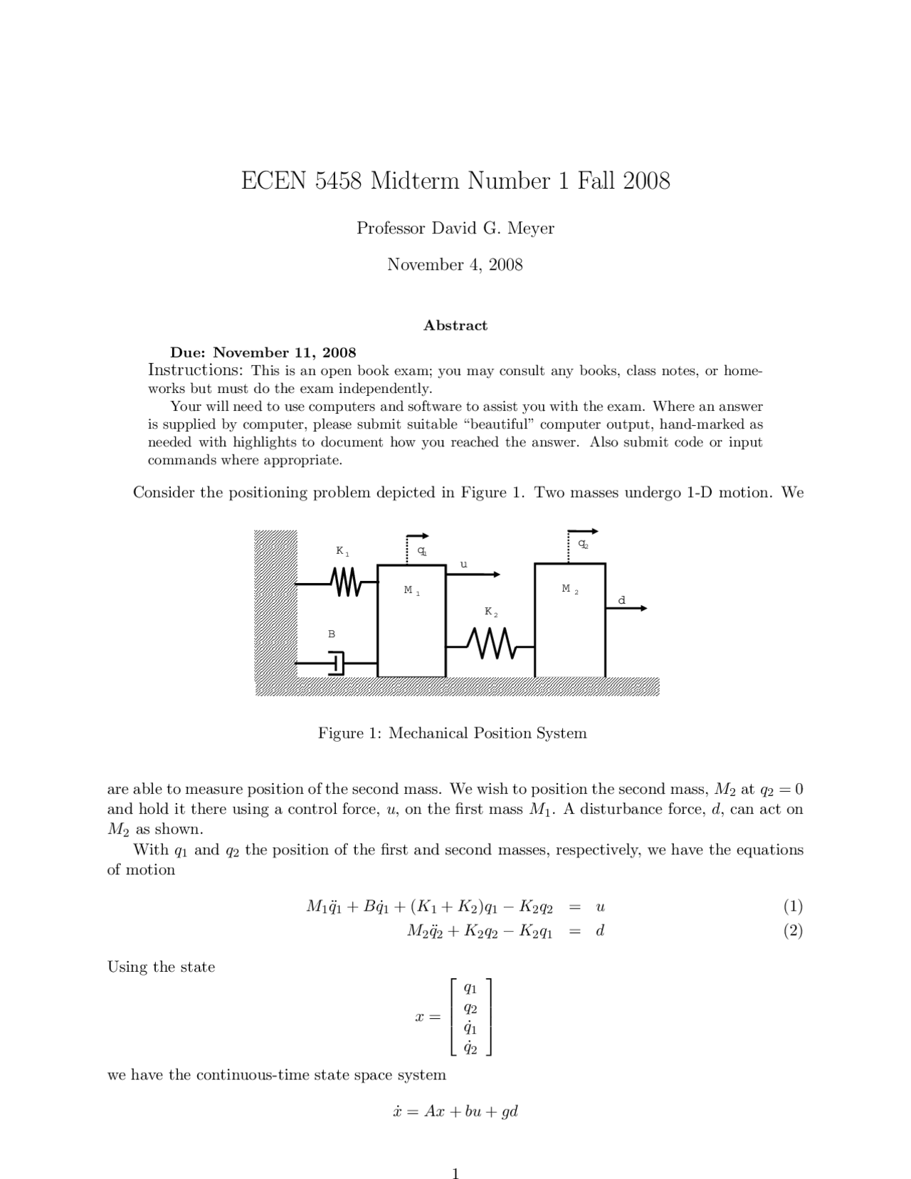 Midterm Exam 1 Sampled Data And Digital Control Systems Ecen 5458