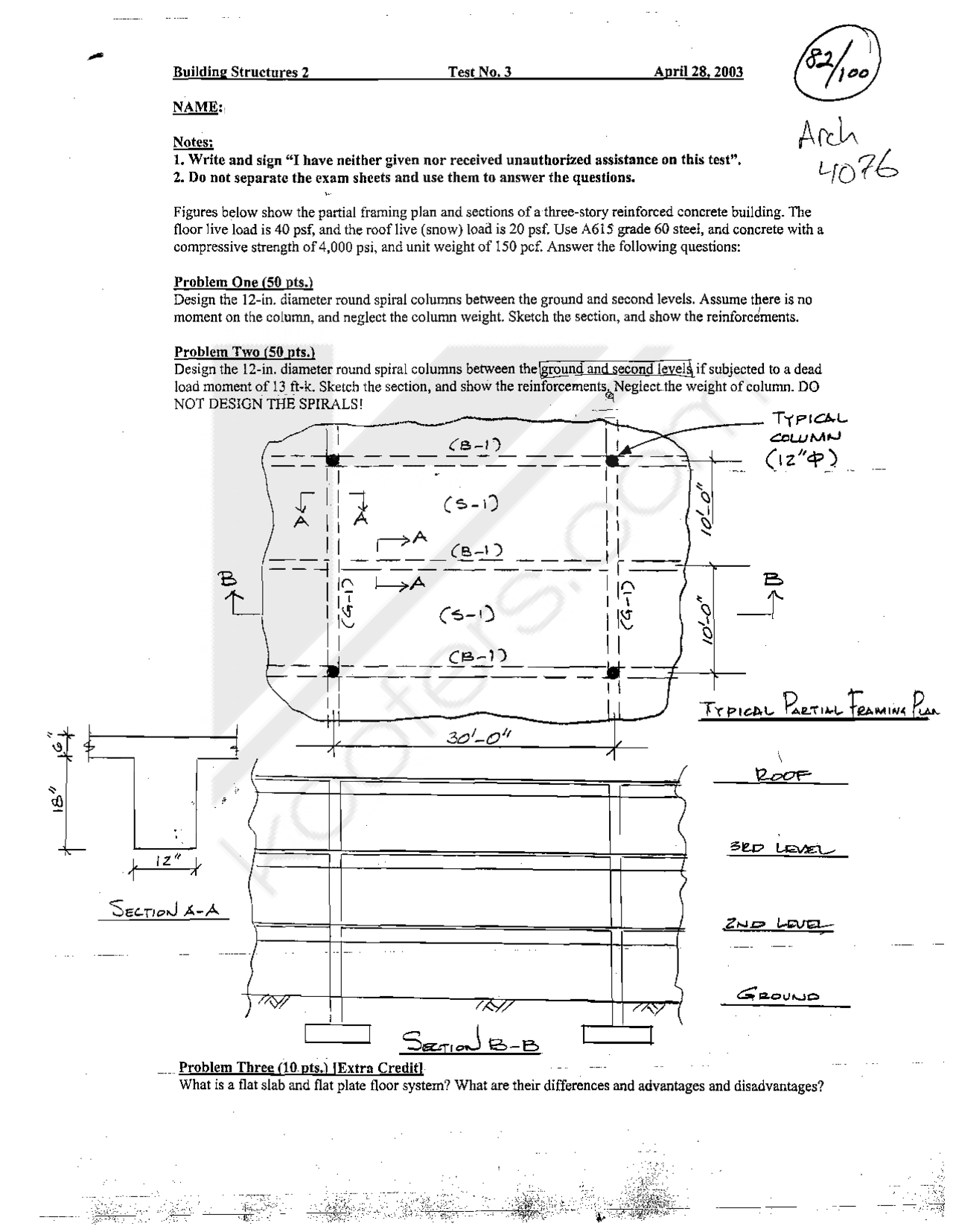 Test 3 With Questions Building Structures Arch 4076 Docsity
