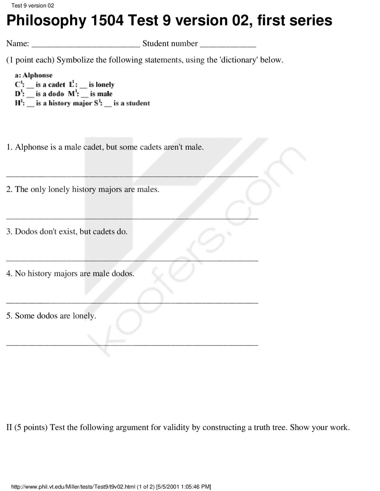 Test 9 Version 2 Language And Logic Phil 1504 Docsity
