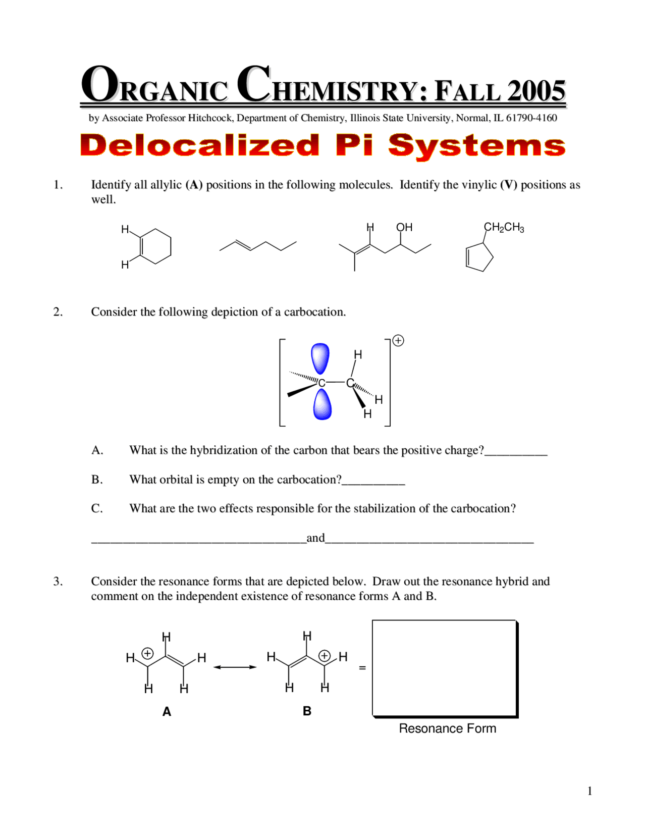Delocalized Pi Systems - Organic Chemistry I | CHE 230.00 - Docsity