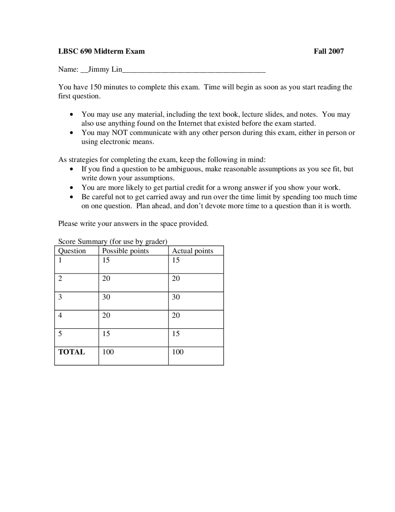 Midterm Exam With Solution For Information Technology Lbsc 690 Docsity