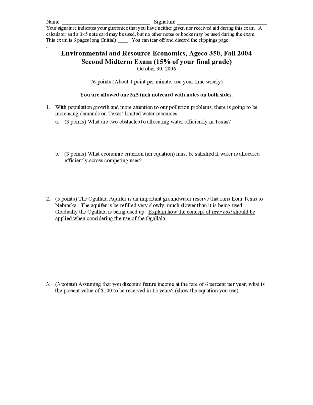 8 Questions On Environmental And Natural Resource Economics Midterm 2