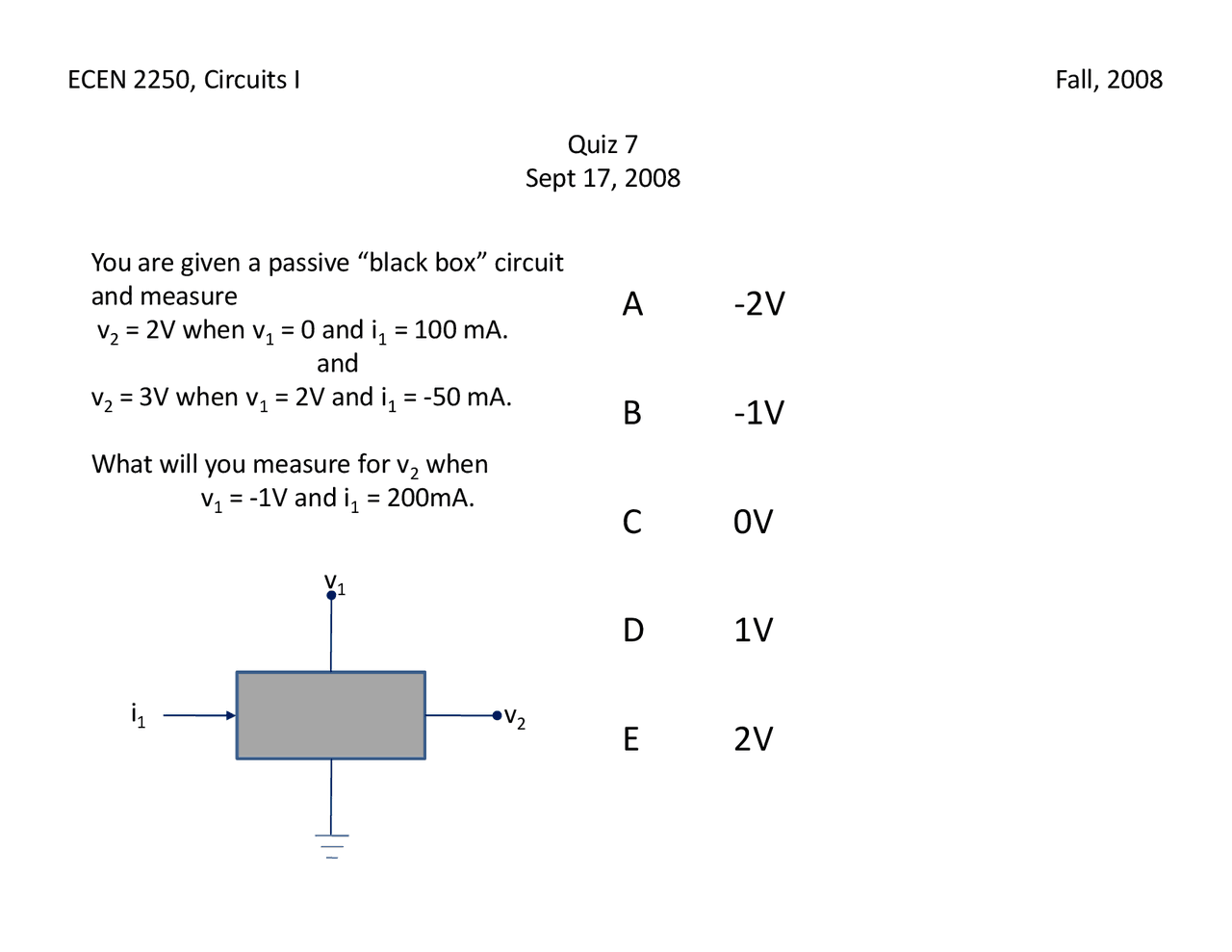 Solutions To Quiz 7 Introduction To Circuits And Electronics Ecen