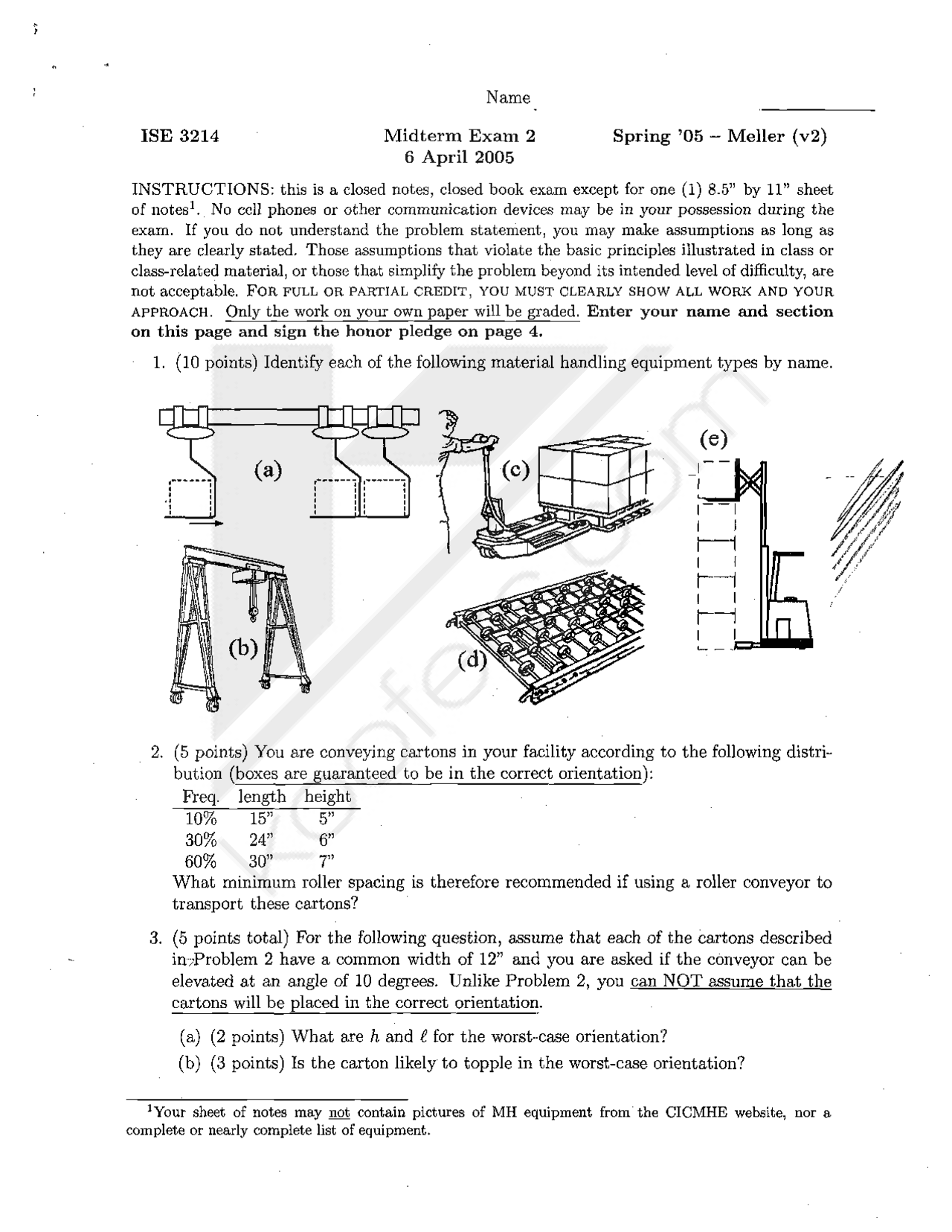 Facility Planning And Material Handling Midterm Exam Ise 3214 Docsity