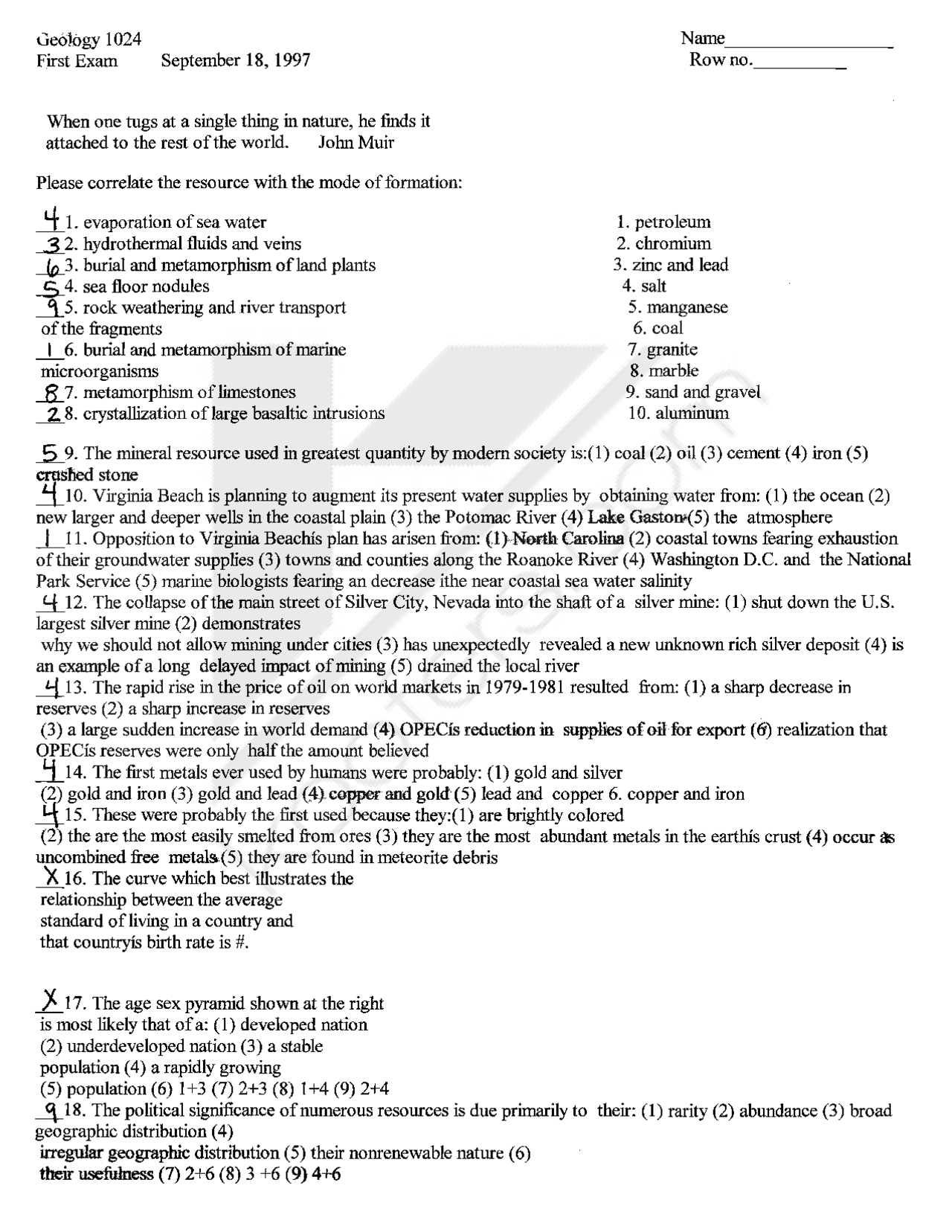 Final Exam 60 Questions With Answer Key Geos 1024 Docsity