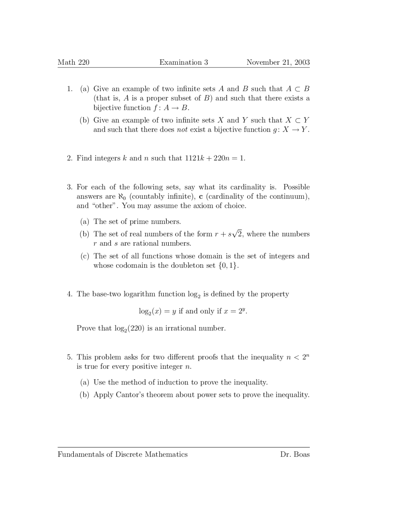 Exam 3 Foundations Of Mathematics 5 Questions Math 220 Docsity