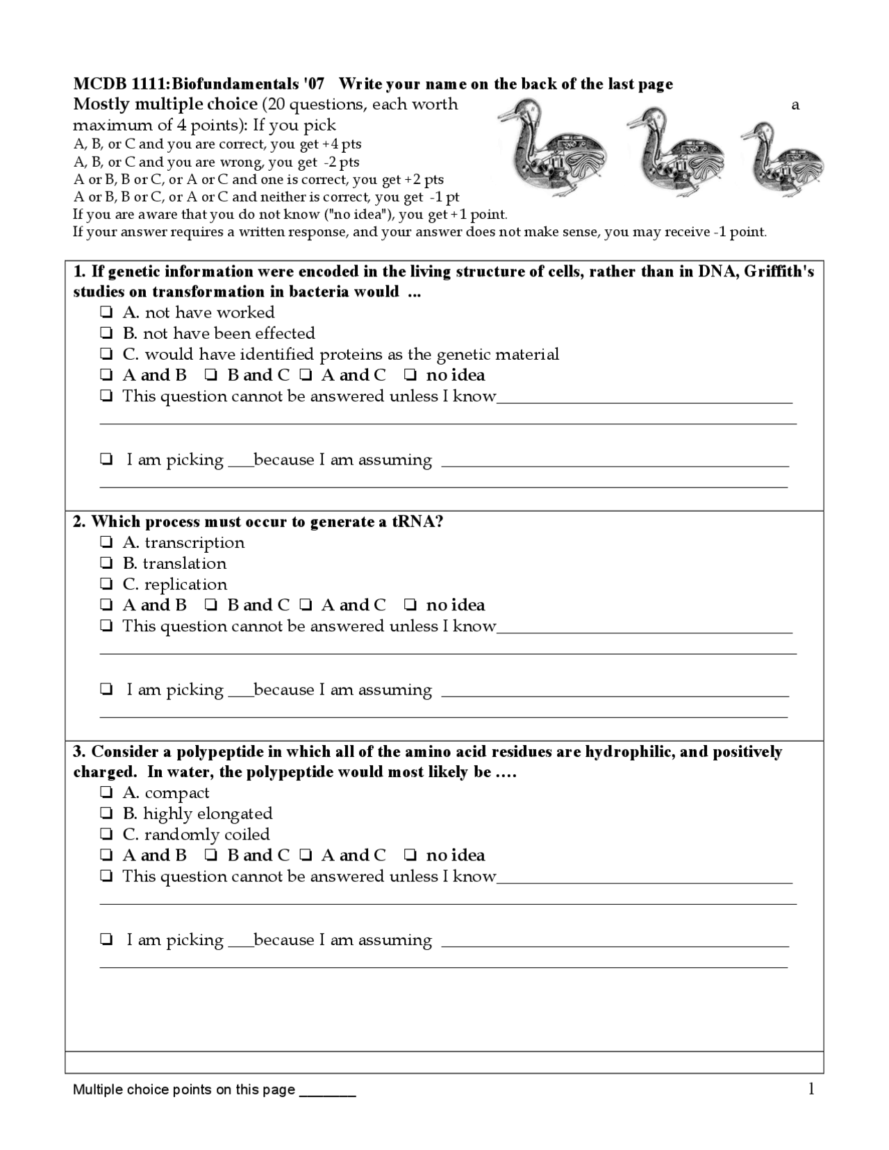 20 Mcqs For Biofundamentals Practice Examination Mcdb 1111 Docsity