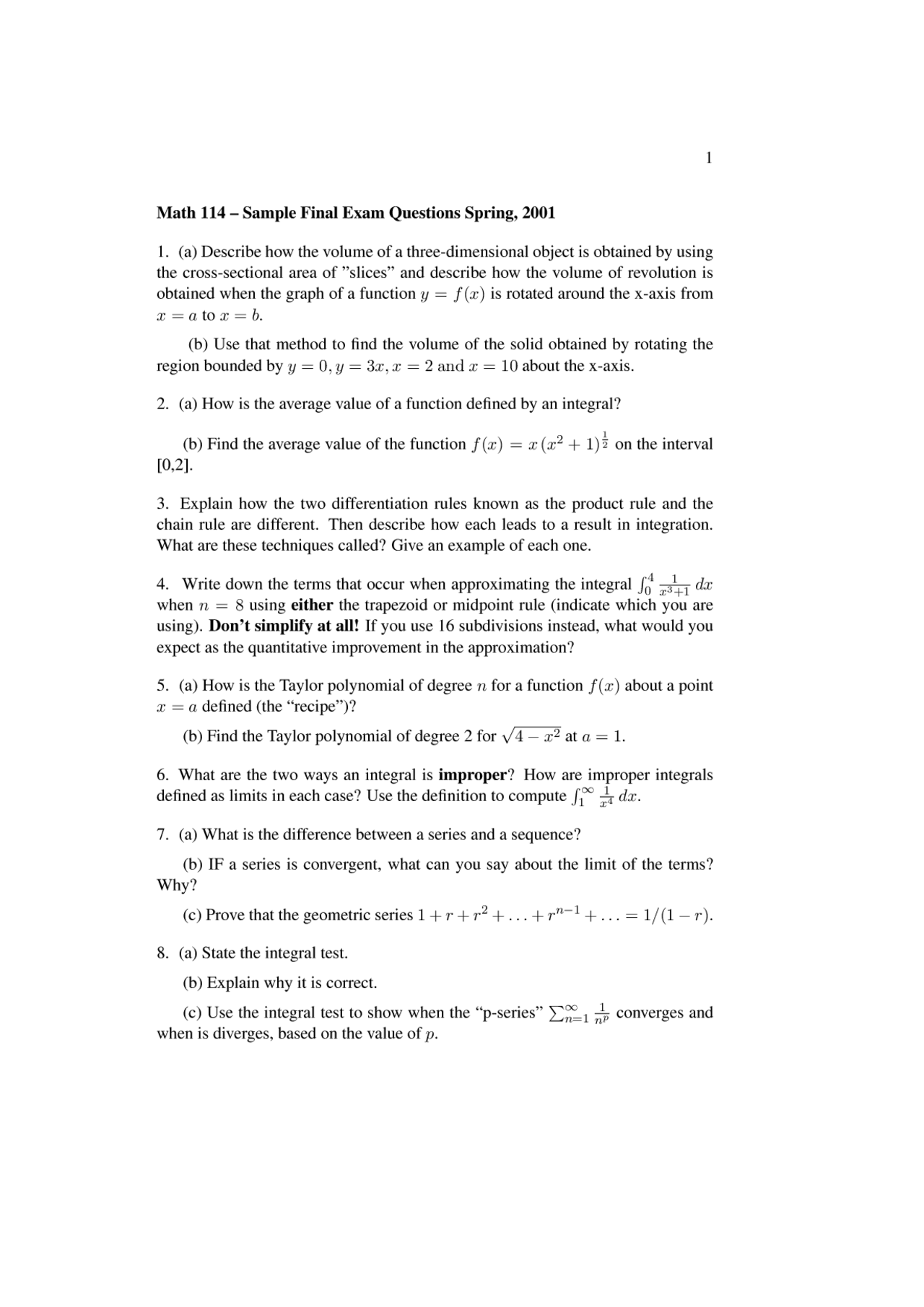 Sample Final Exam Questions On Algebra Math 114 Docsity