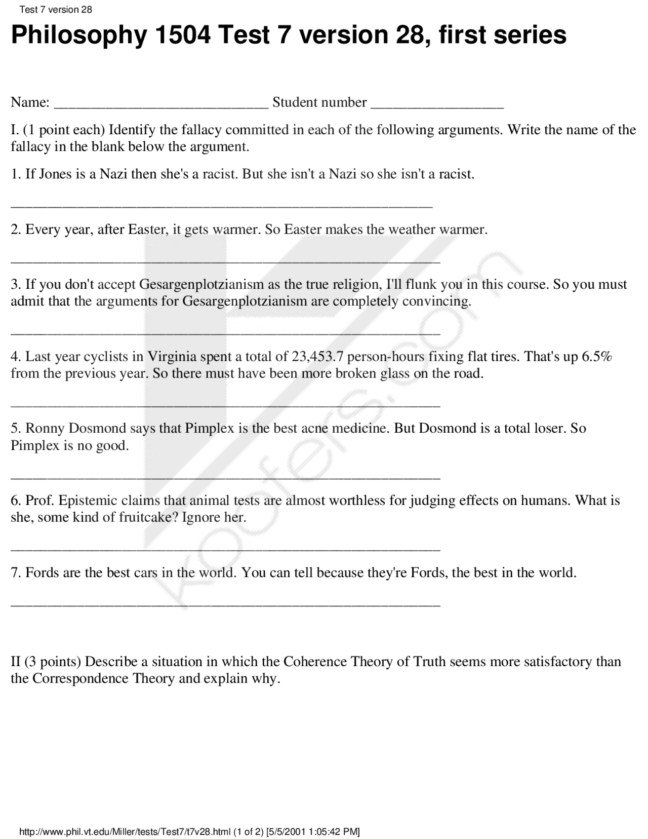 Philosophy Of Language And Logic Exam 7 Phil 1504 Docsity