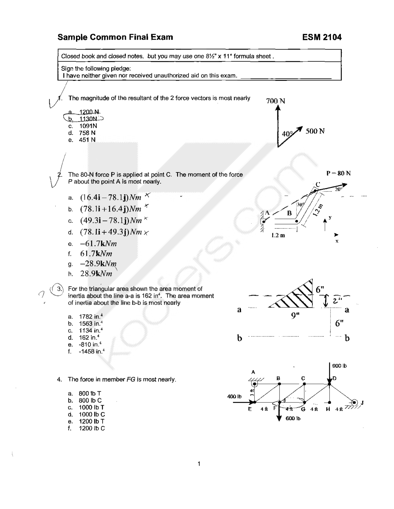 Sample Final Exam With Solutions For Statistics Esm 2104 Docsity