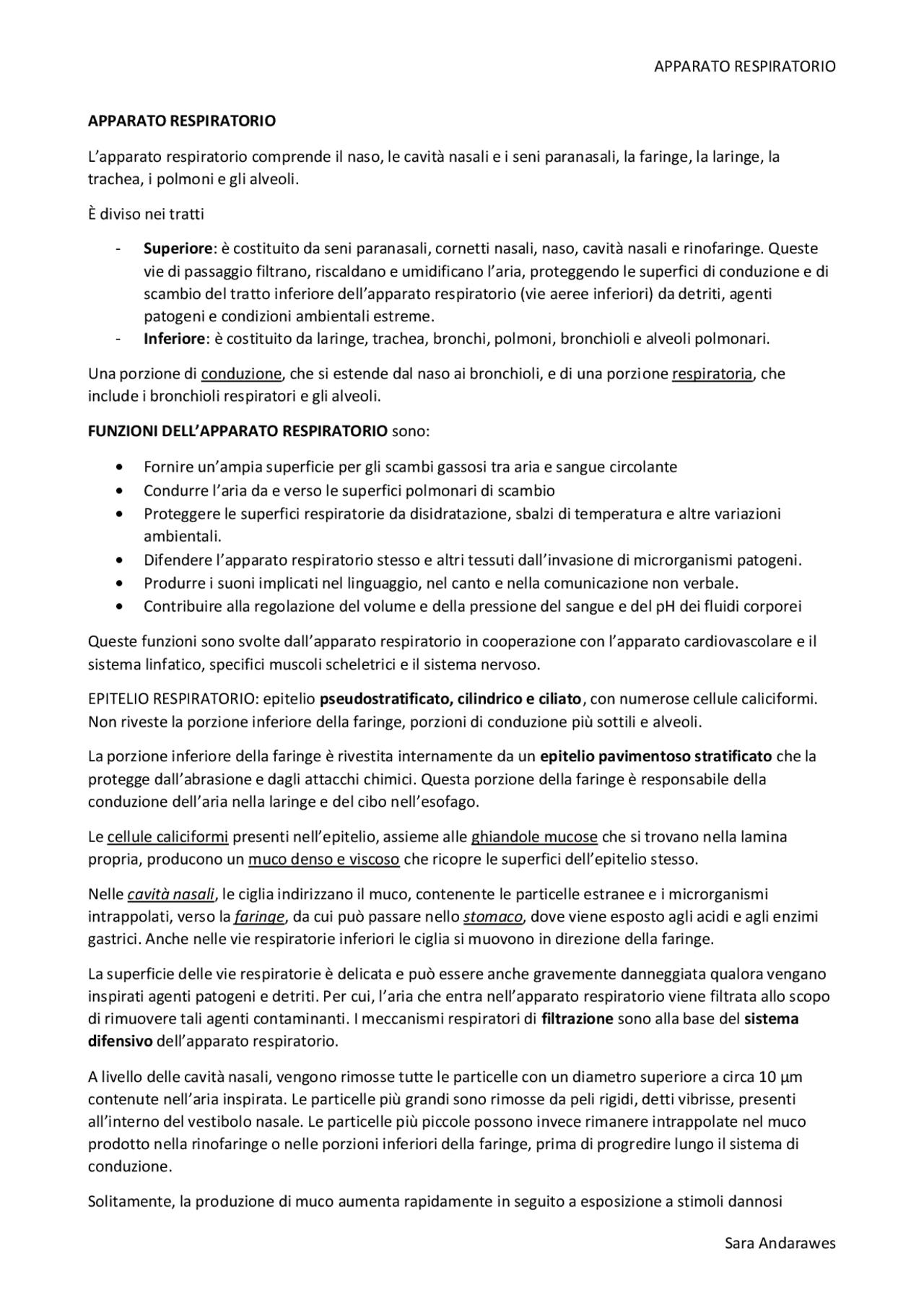 Anatomia Umana Apparato Respiratorio Appunti Di Anatomia Docsity