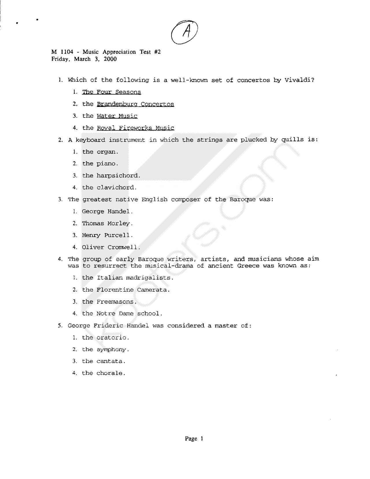 48 Multiple Choice Questions On Music Appreciation Mus 1104 Docsity