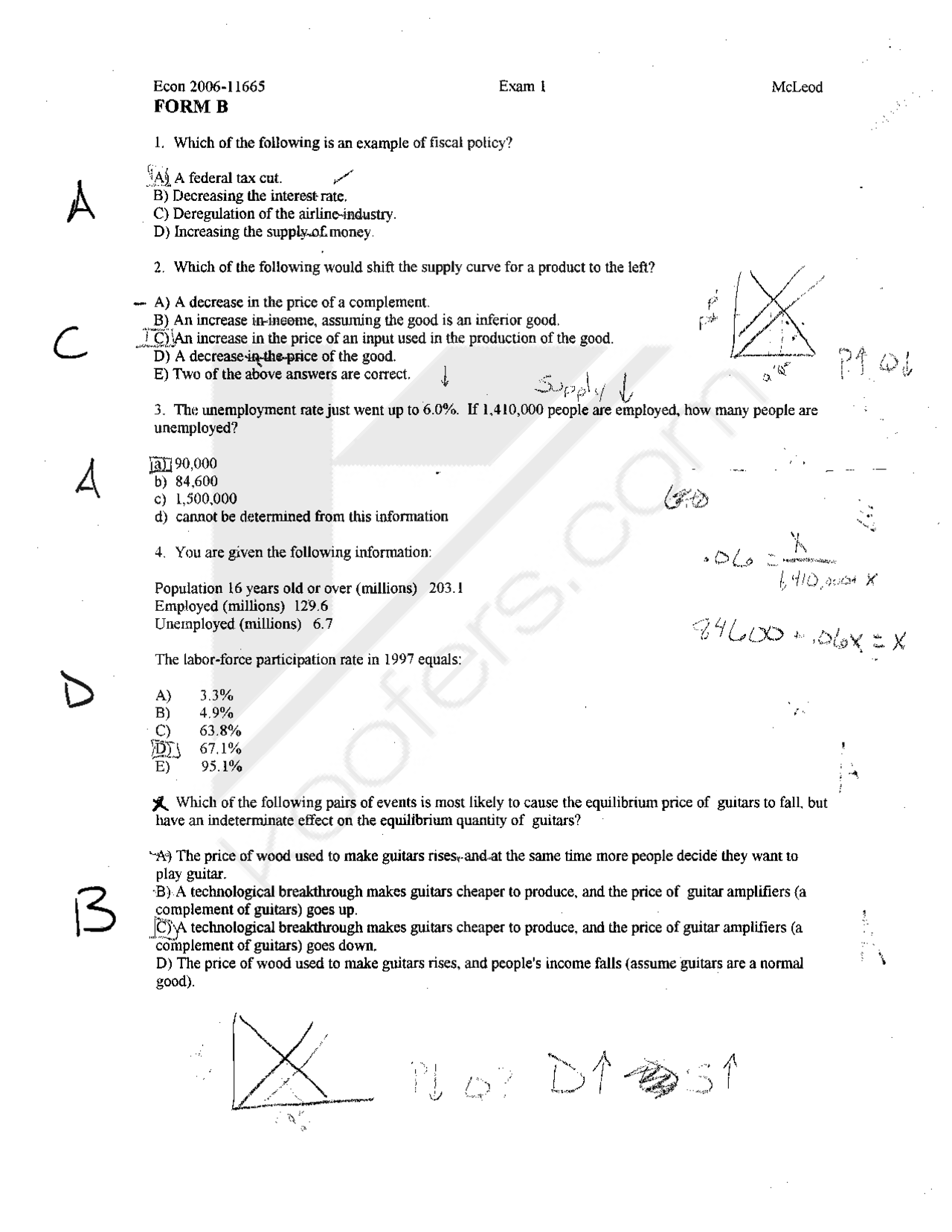 Principles Of Economics Exam 1 Form B With Solutions Econ 2006