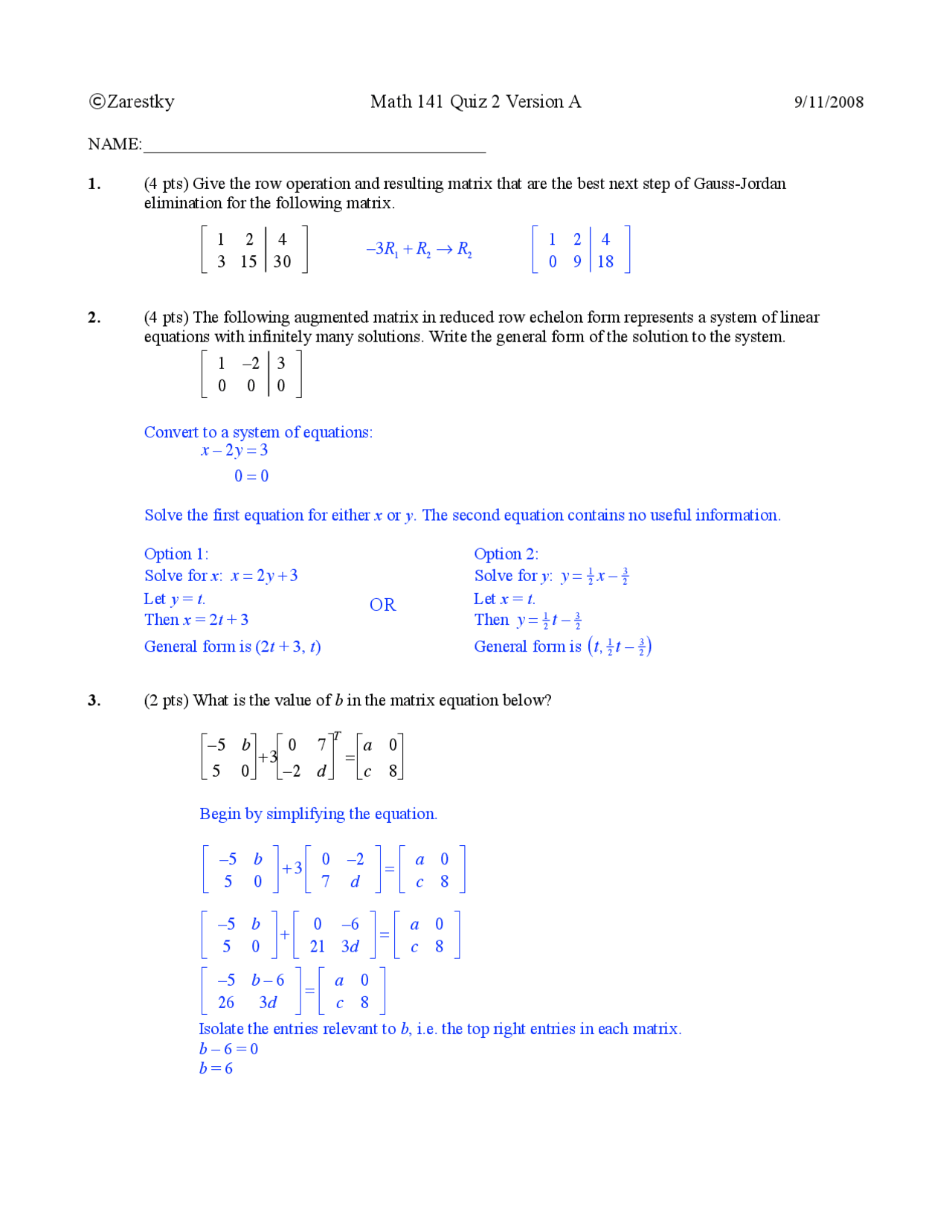 Resolution Of Quiz 2 Honors Business Mathematics I Math 141 Docsity