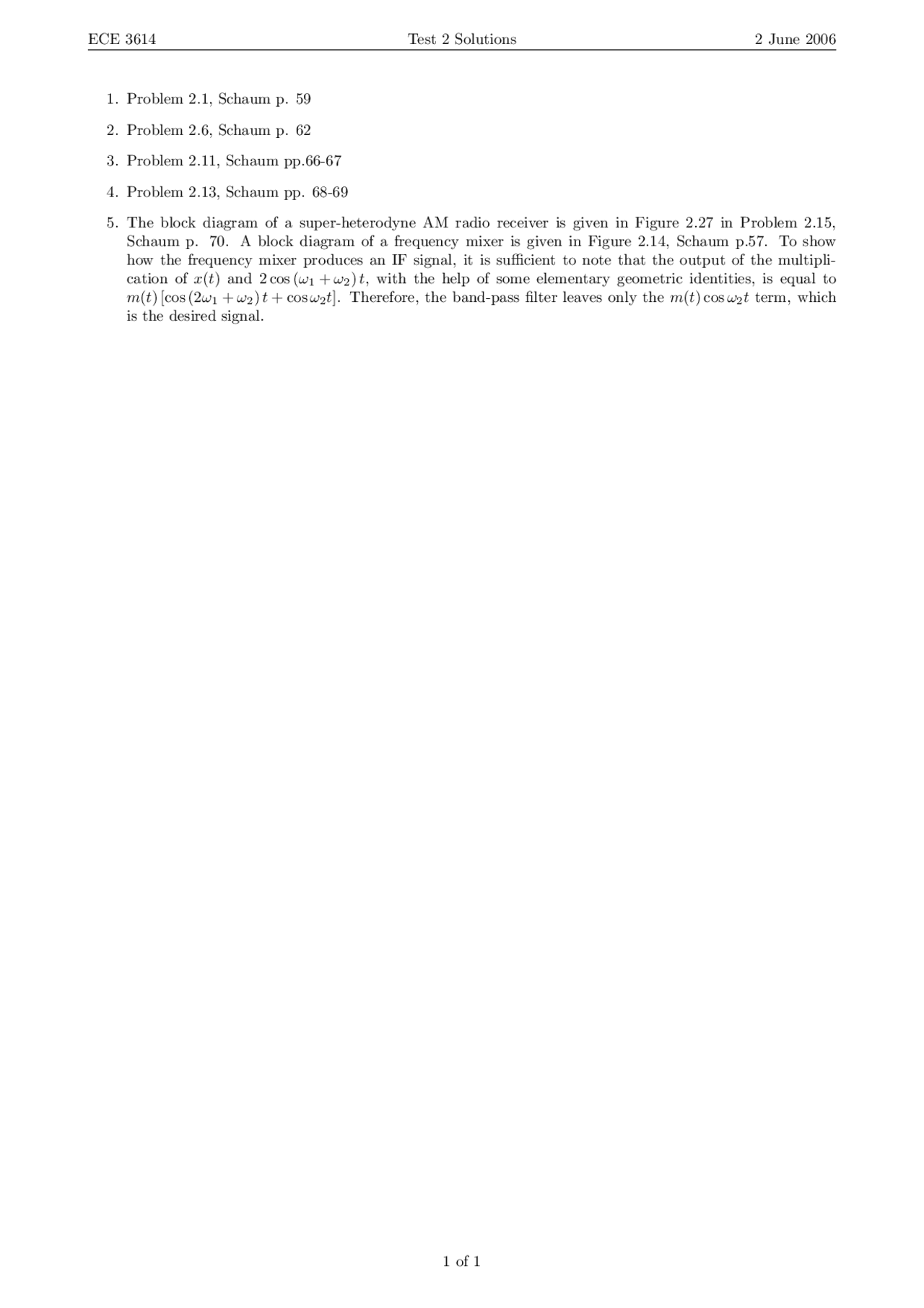 Exam 2 Questions Introduction Communication System Fall 2006 Ece