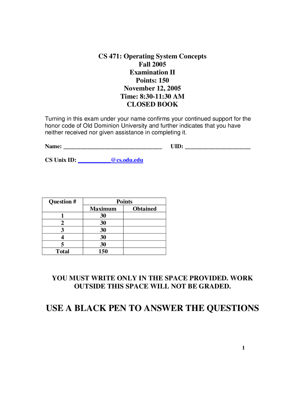 Exam 2 5 Questions Of Operating System Concept Cs 471 Docsity