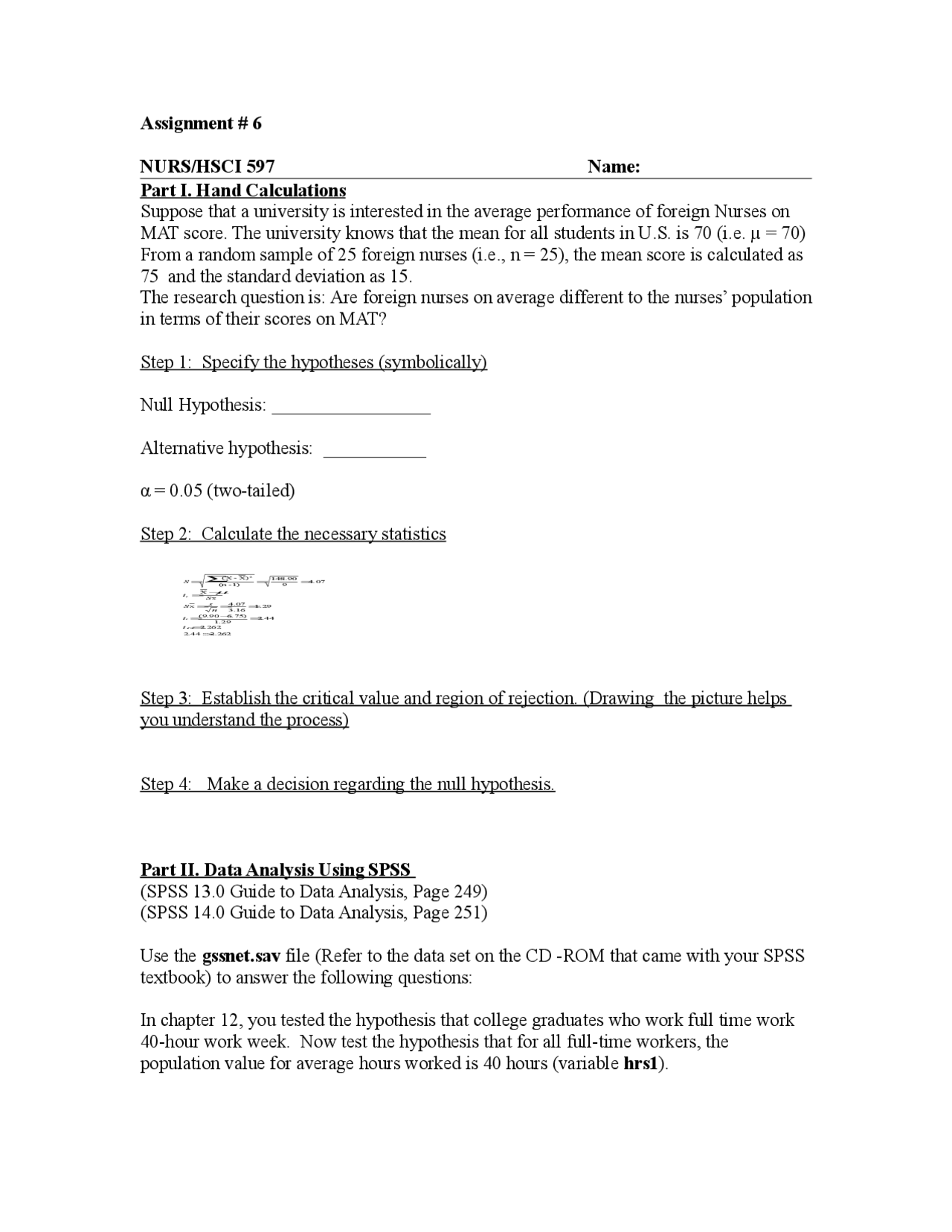 Assignment 6 Approach To Quantitative Data Analysis Nurs 597 Docsity