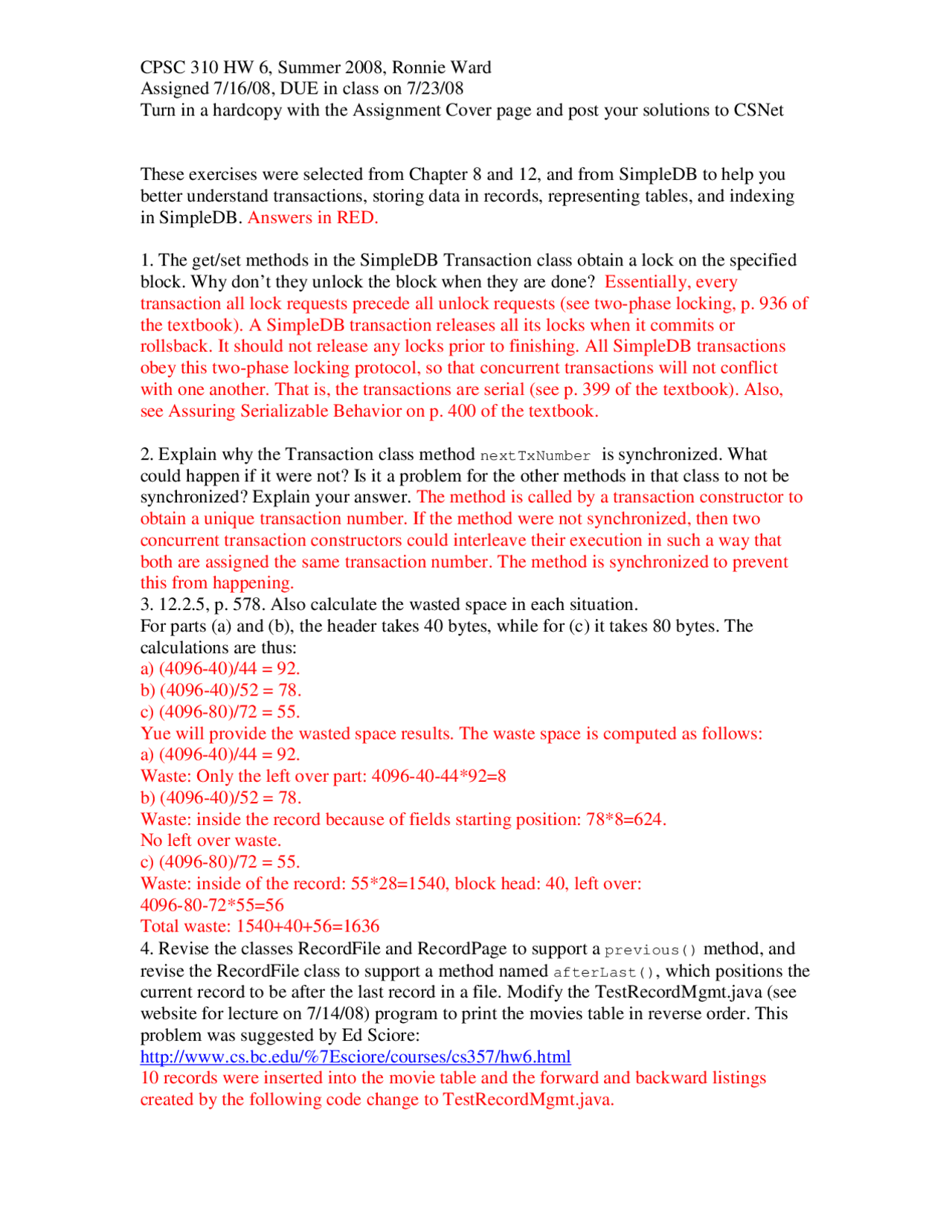 Database Systems Assignment With Resolution Cpsc 310 Docsity