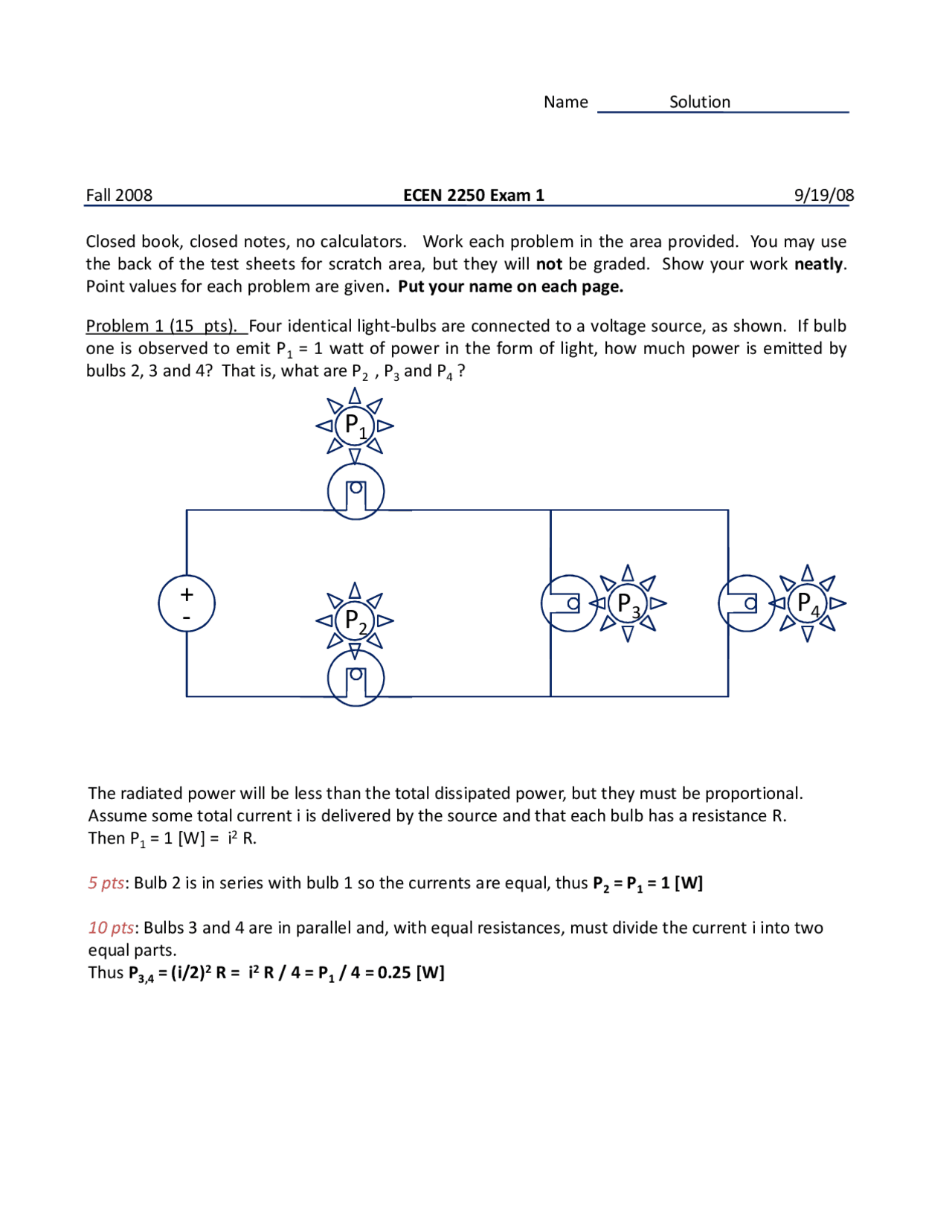 Solutions Exam 1 Introduction To Circuits And Electronics Ecen 2250