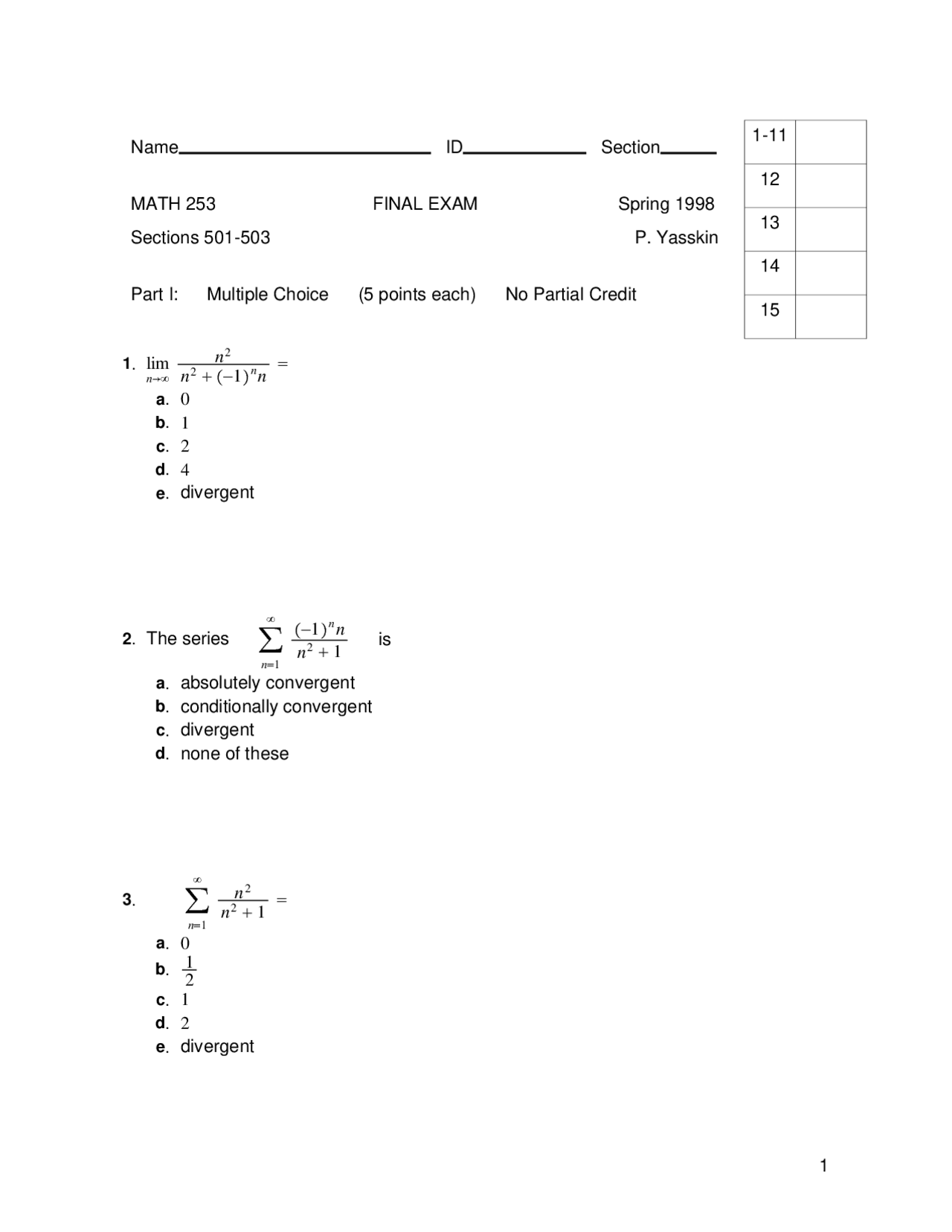 11 Multiple Choice Questions Final Exam Engineering Mathematics Iii