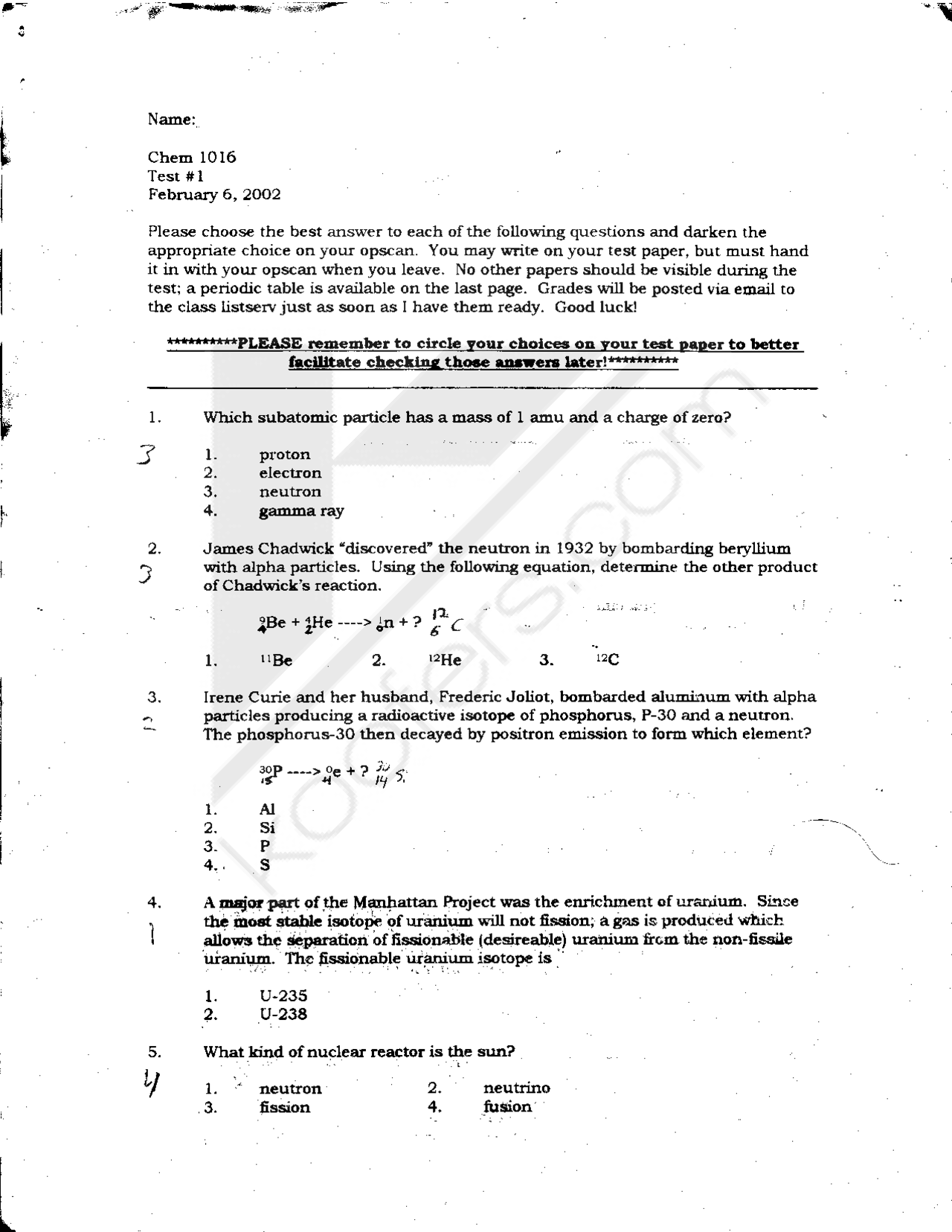 40 Multiple Choice Questions With Key About Chemistry Exam 1 Chem