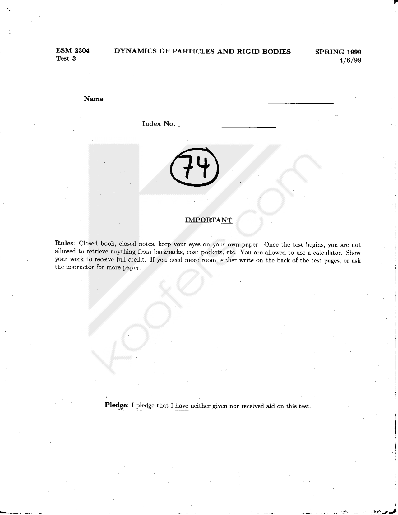 Test 3 Questions With Resolution Dynamics Esm 2304 Docsity